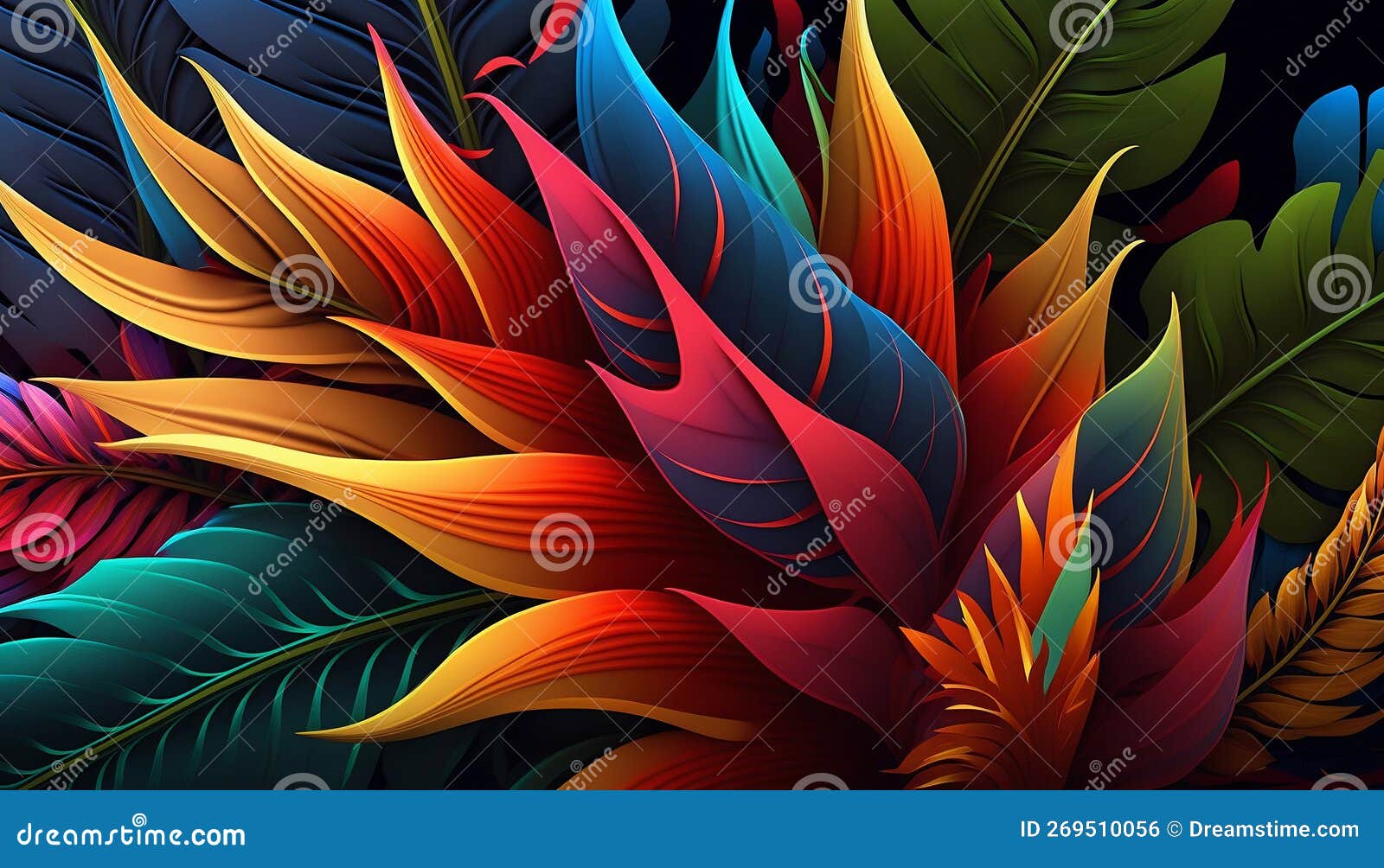 Rainforest Pattern, Tropical Leaves in Different Colors. Leafy Chaotic ...