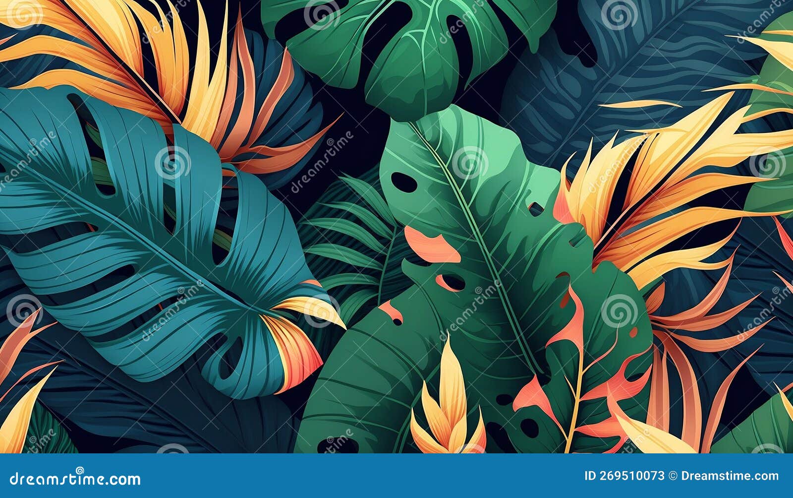 Rainforest Pattern, Tropical Leaves in Different Colors. Leafy Chaotic ...