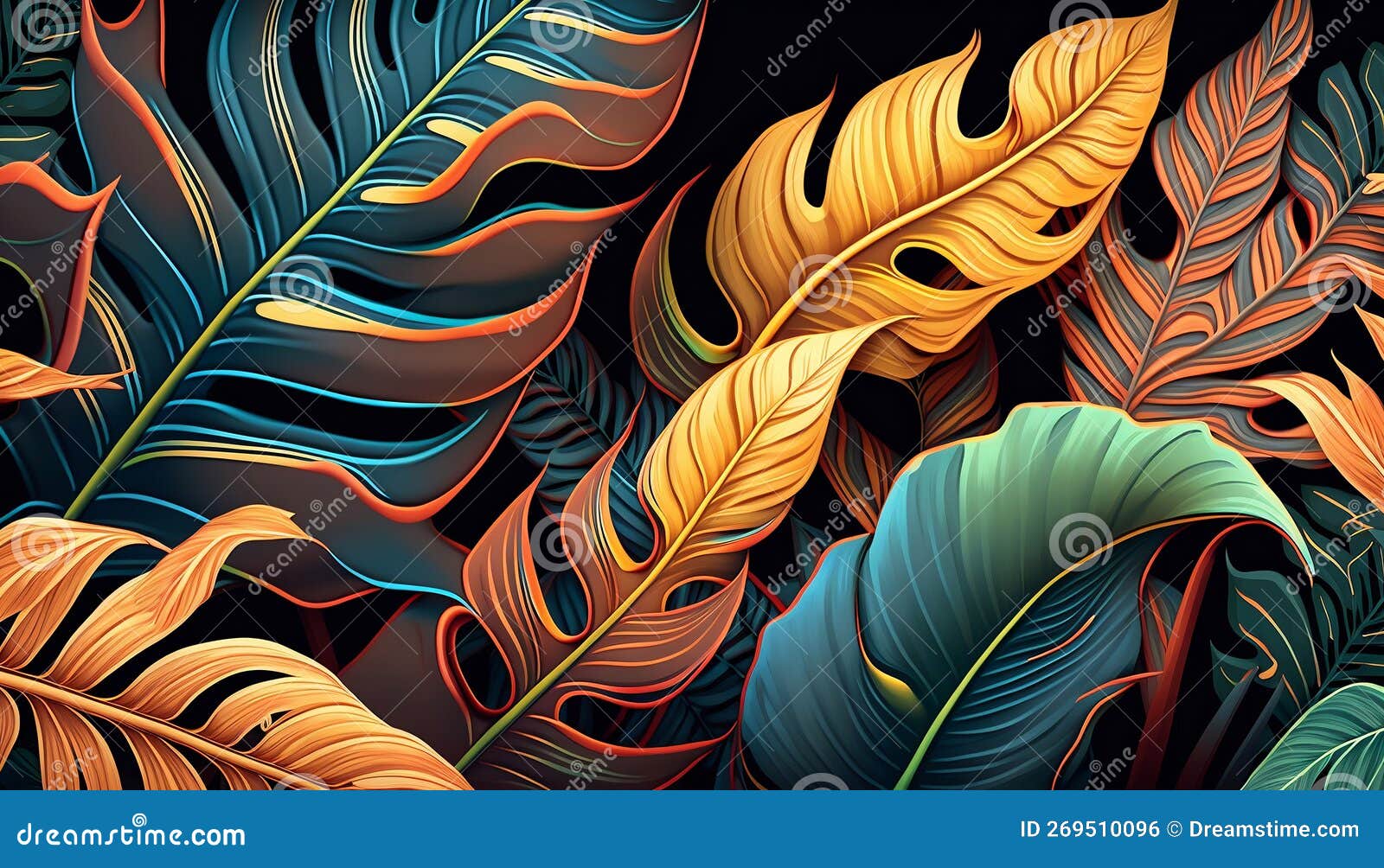 Rainforest Pattern, Tropical Leaves in Different Colors. Leafy Chaotic ...