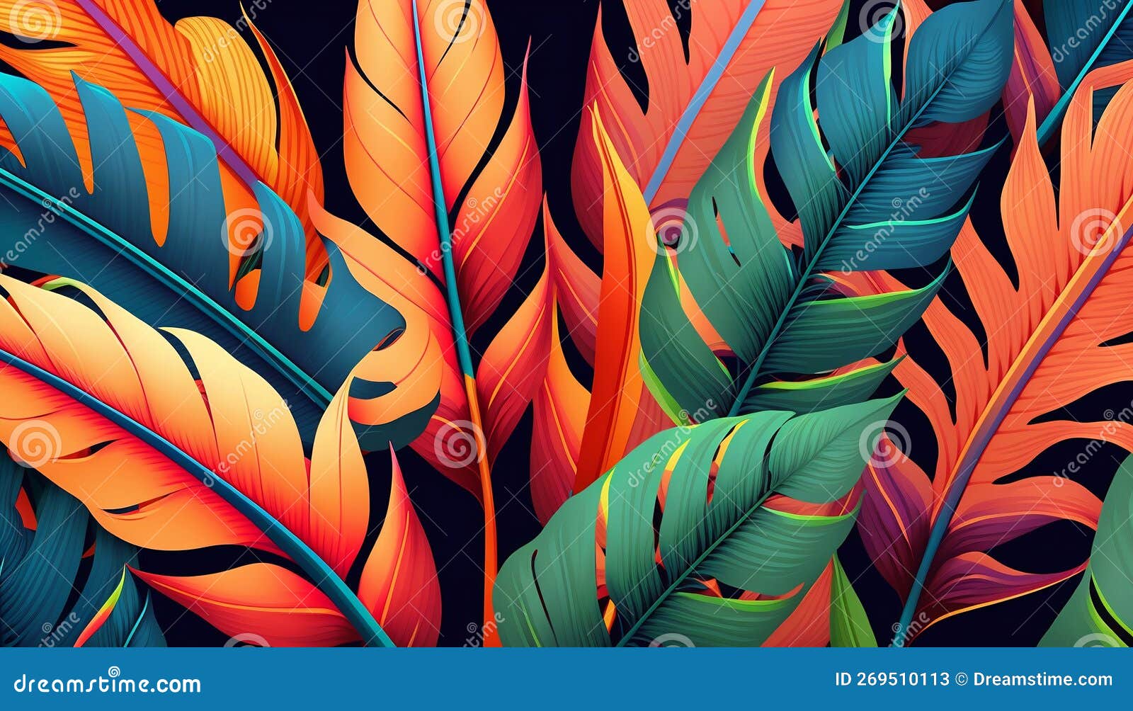Rainforest Pattern, Tropical Leaves in Different Colors. Leafy Chaotic ...