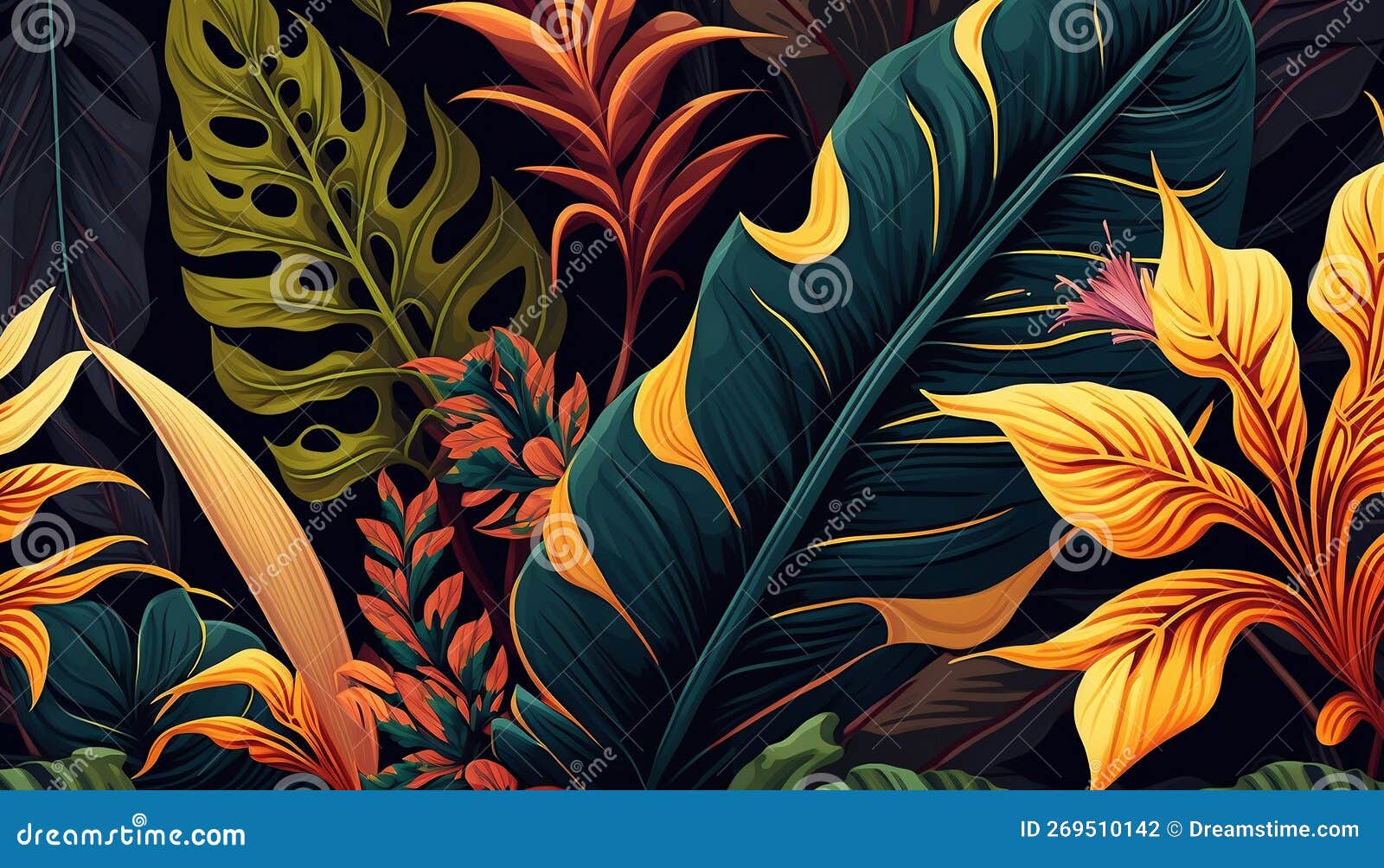 Rainforest Pattern, Tropical Leaves in Different Colors. Leafy Chaotic ...