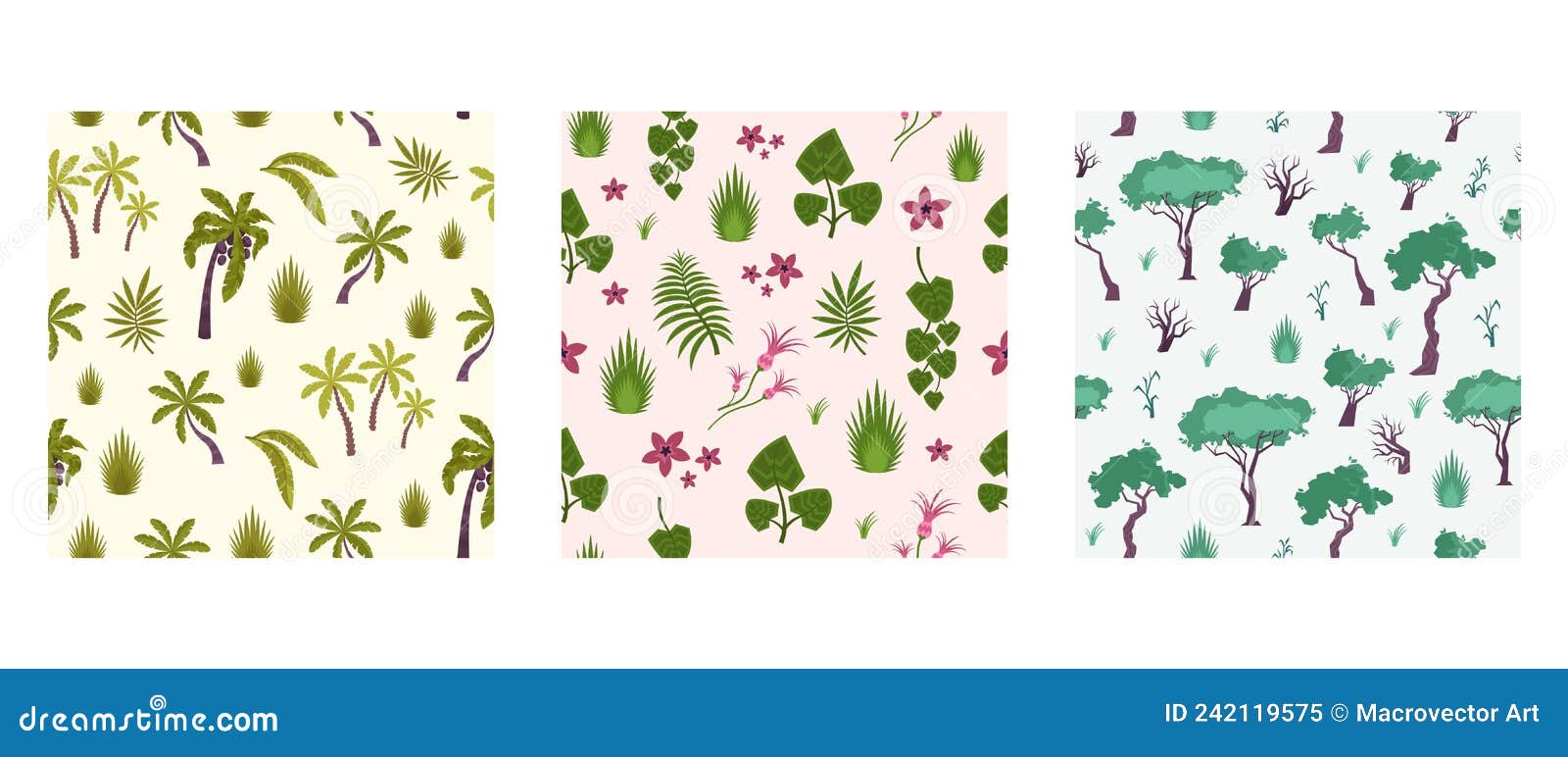 Rainforest Plants Square Patterns Stock Vector - Illustration of ...