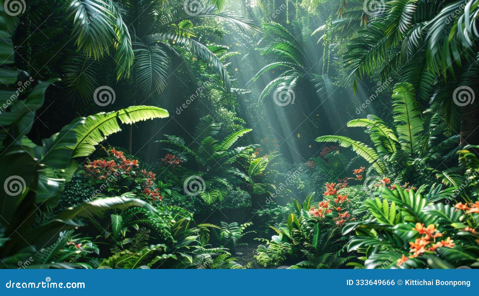Rainforest Scene with a Variety of Plant Species, Diverse Ecosystem ...