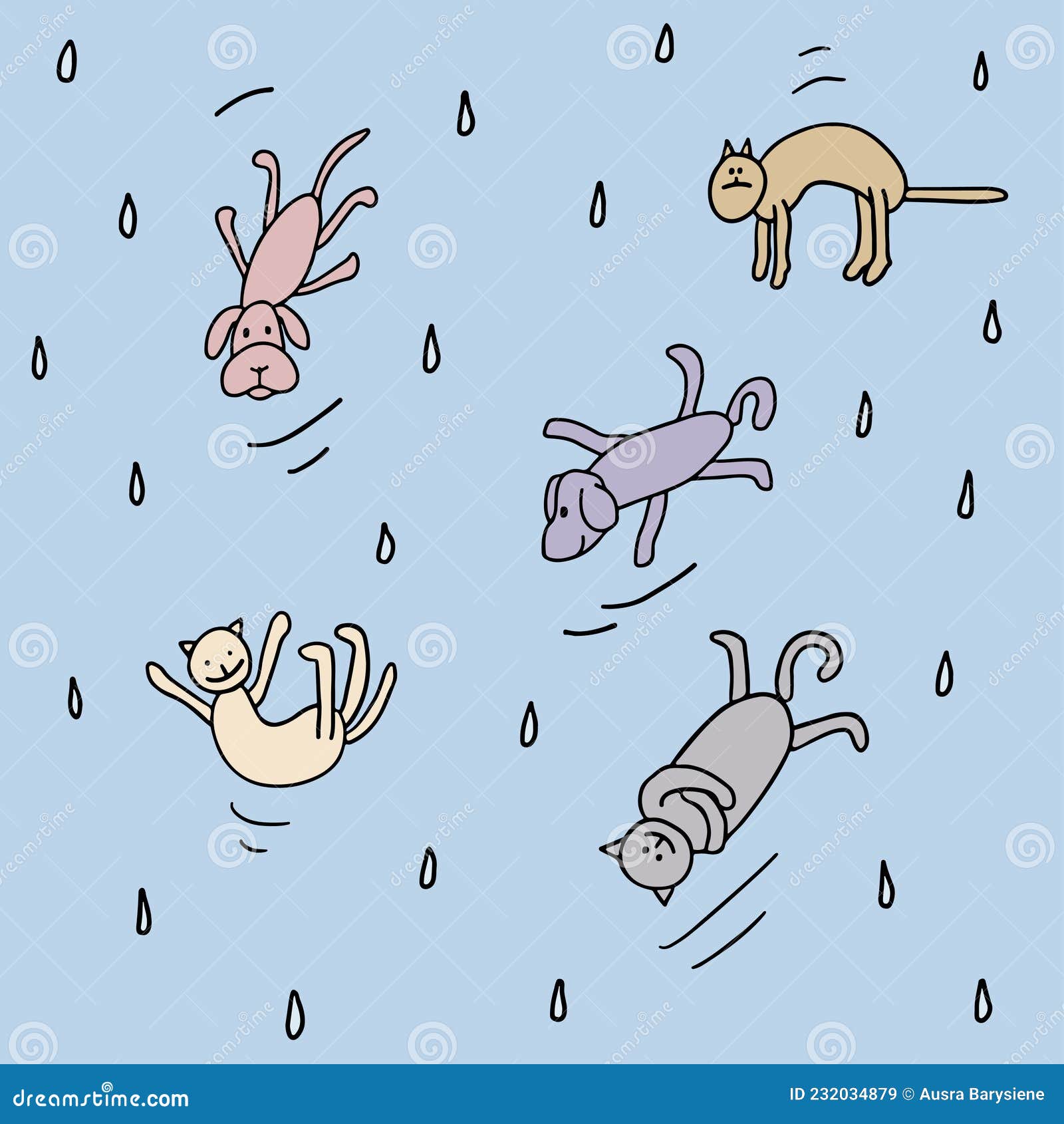 Raining Cats And Dogs. Idiomatic Expression. Metaphoric Idiom. Cartoon ...