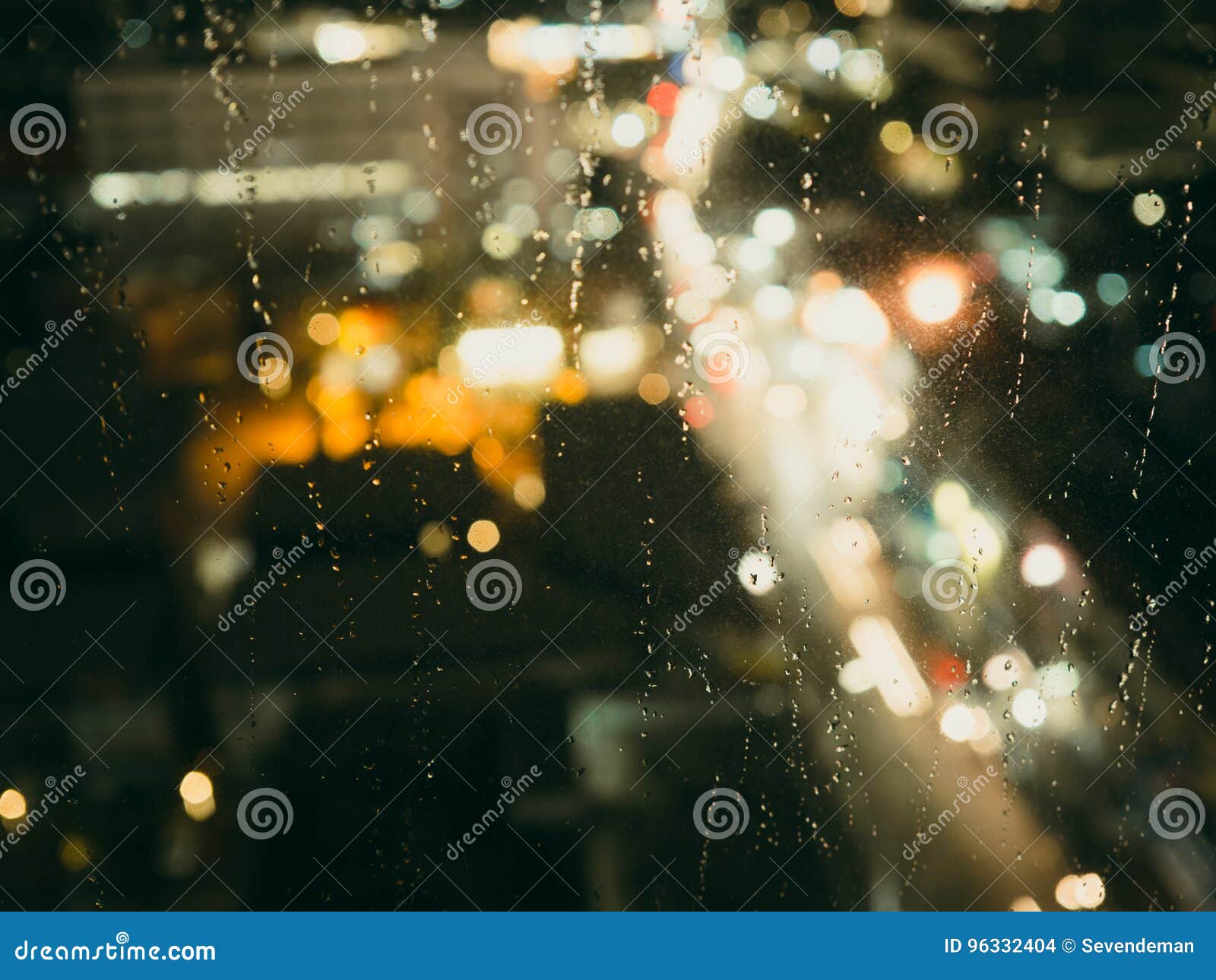 Raining Cityscape at Night from Windows. Stock Photo - Image of ...