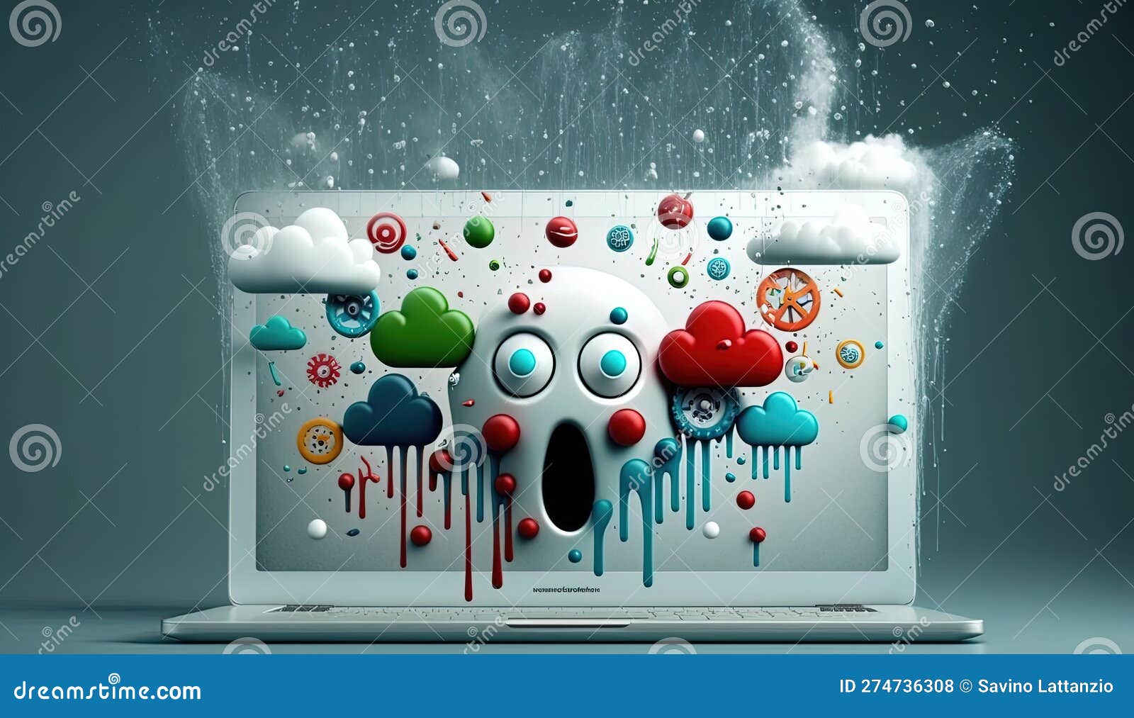 Raining Cloud Over a Laptop Stock Illustration - Illustration of gadget ...