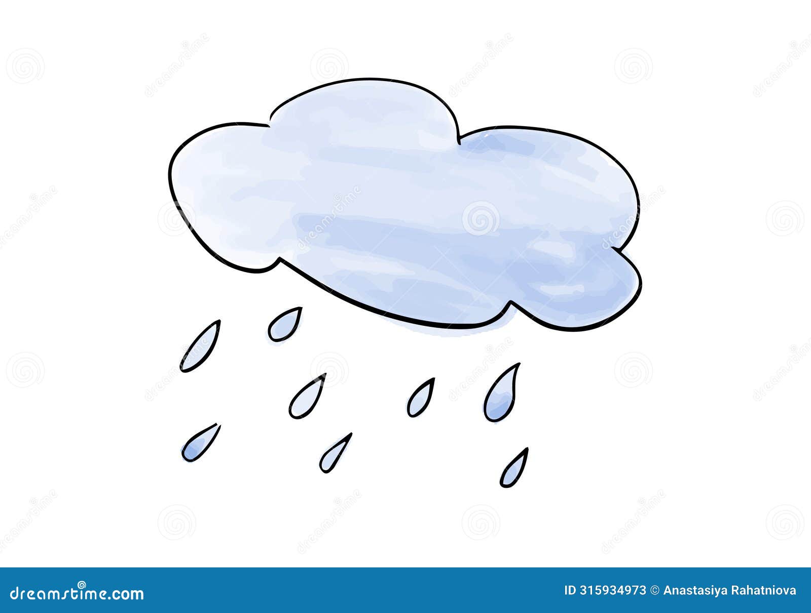 Raining Cloud, Watercolor Doodle Element. Vector Illustration Stock ...