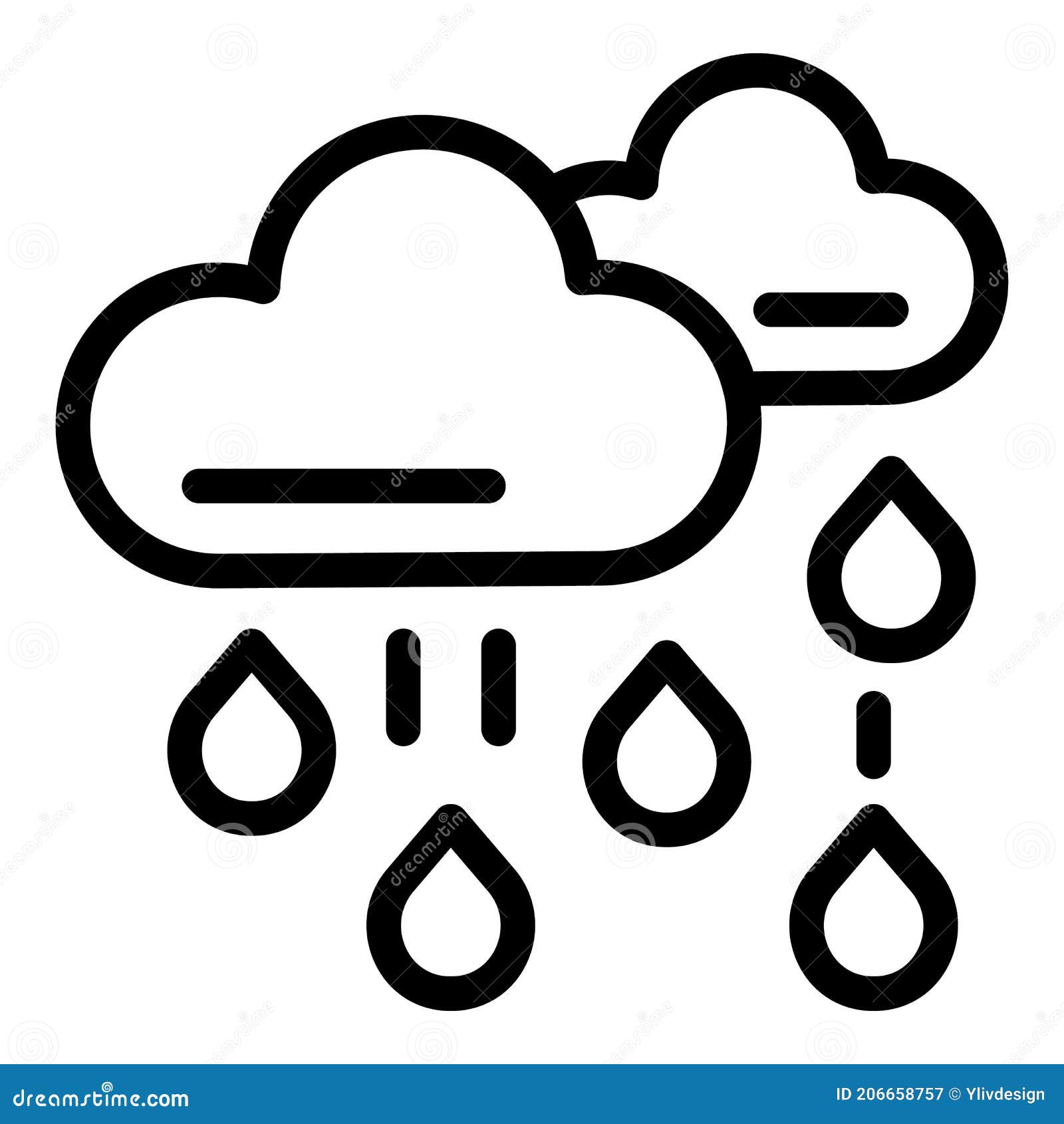 Raining Day Outline Flat Icon On White Vector Illustration ...
