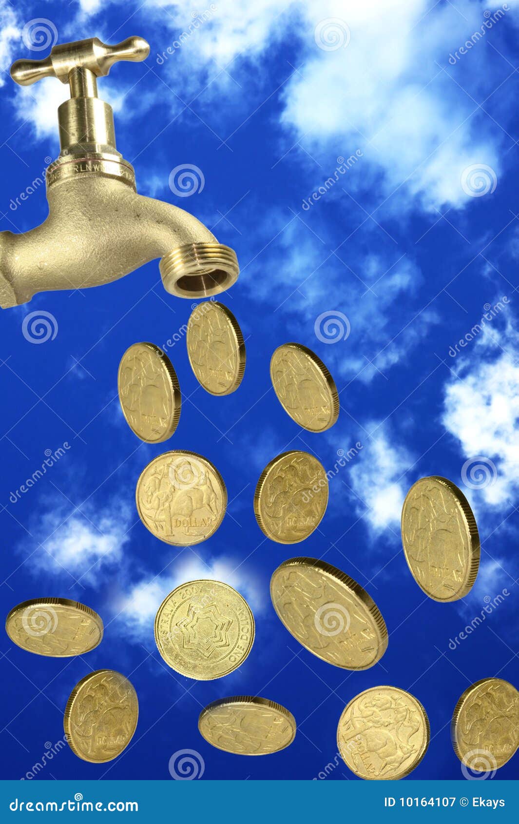Raining Gold Australian Coins with Sky Background Stock Image - Image ...
