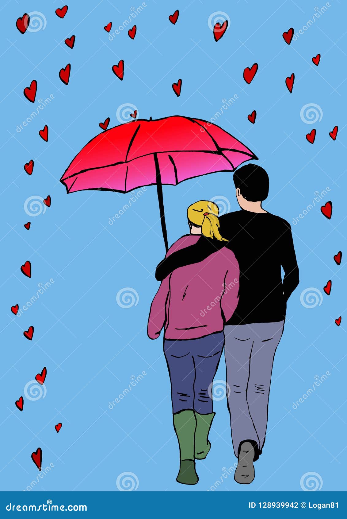 Raining hearts stock illustration. Illustration of weather - 128939942