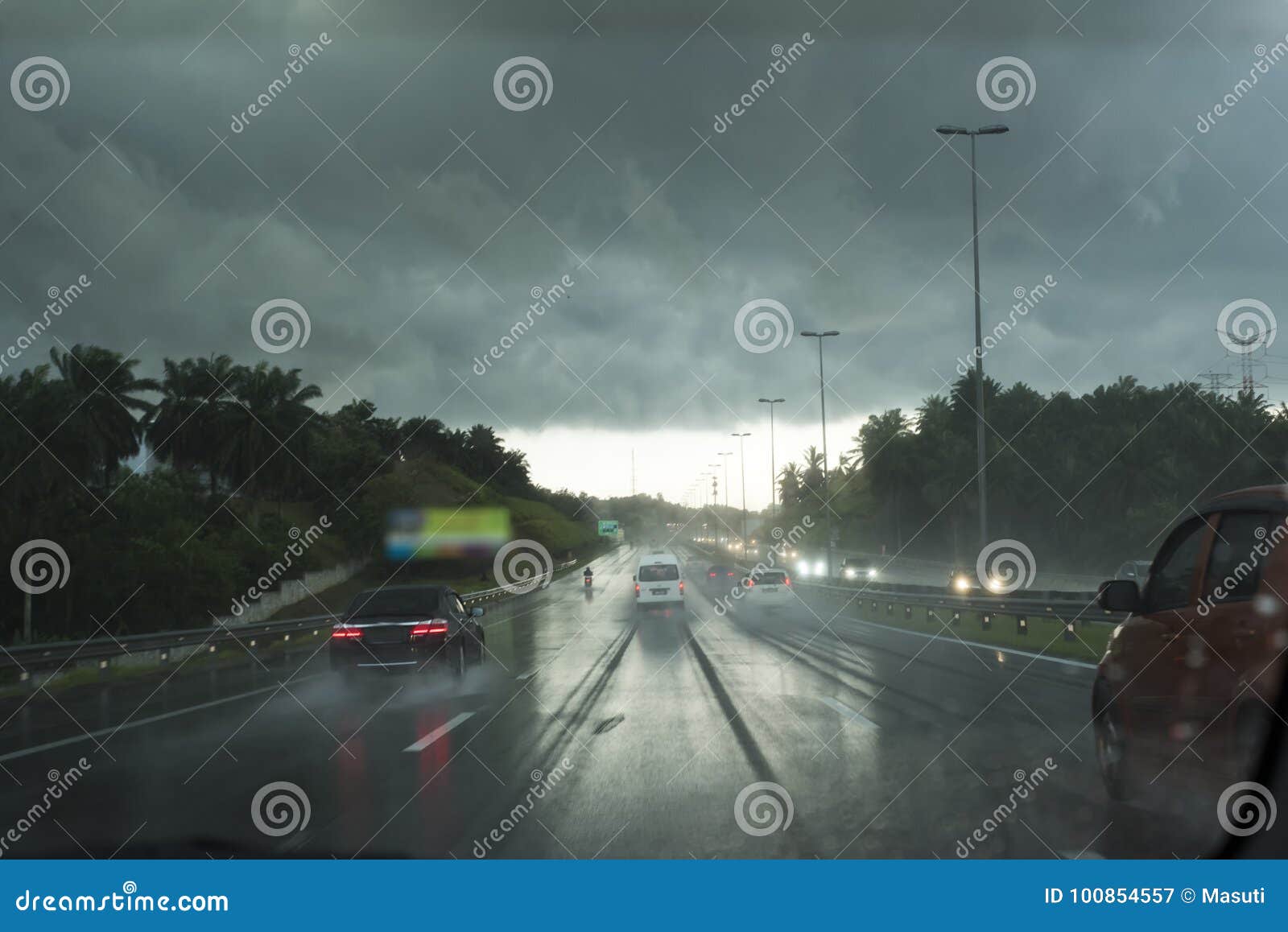 Raining on the highway stock image. Image of tyre, automotive - 100854557