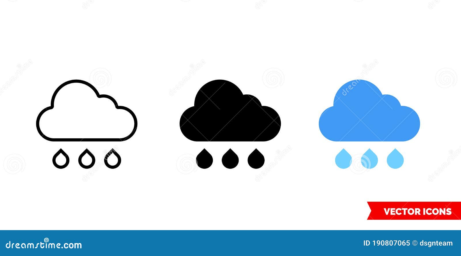 Raining Icon of 3 Types. Isolated Vector Sign Symbol. Stock Vector ...