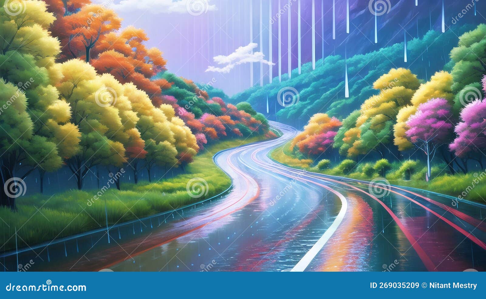Raining Landscape Illustration Wall Art Ai Generated Stock Image ...