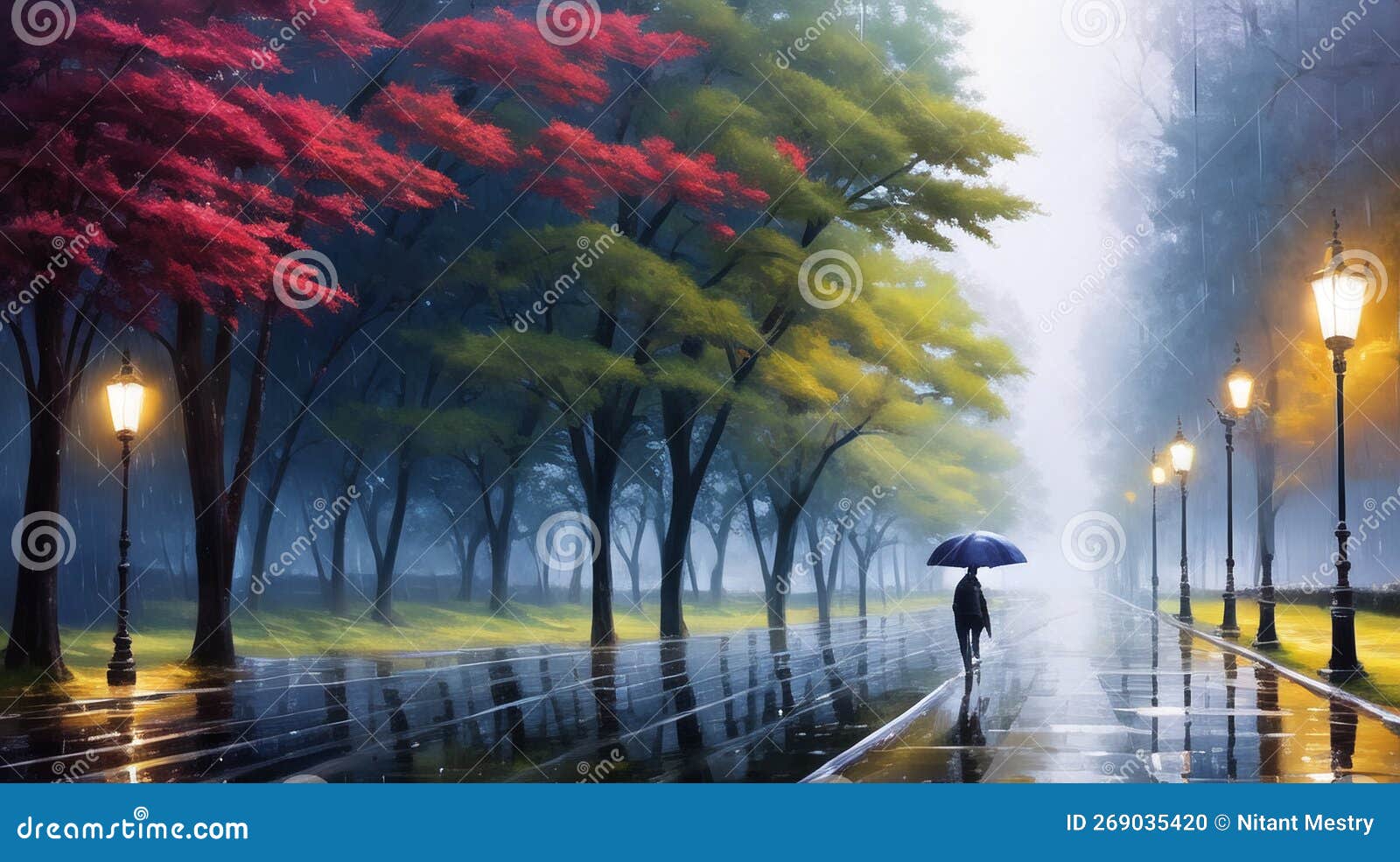 Raining Landscape Illustration Wall Art Ai Generated Stock Photo ...