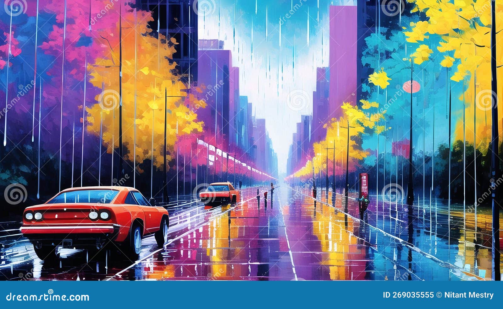 Raining Landscape Illustration Wall Art Ai Generated Stock Image ...