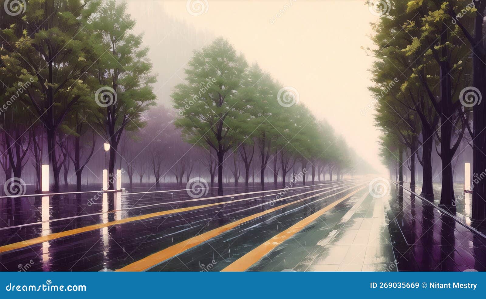 Raining Landscape Illustration Wall Art Ai Generated Stock Illustration ...