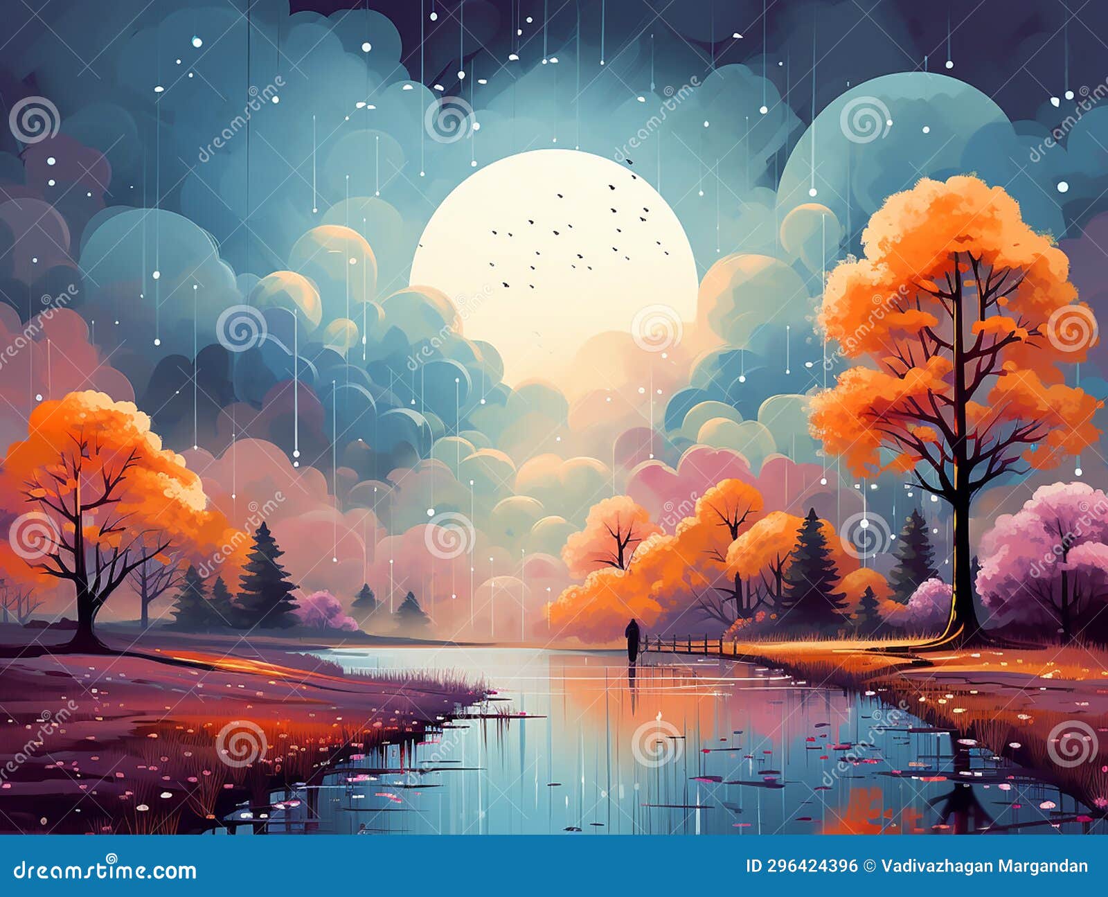 Raining landscape stock illustration. Illustration of banner - 296424396