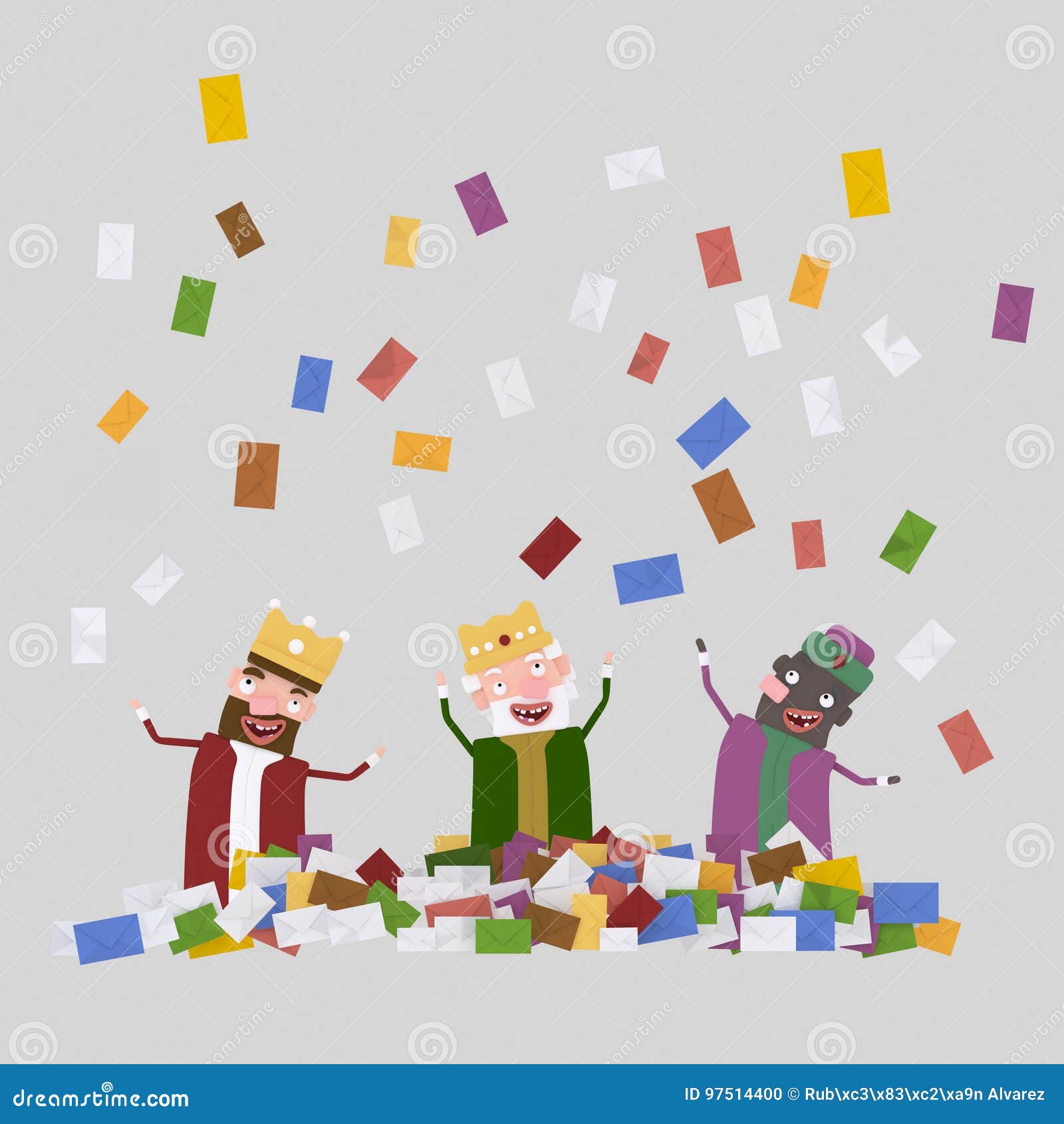 Raining Letters Over the Three Magic Kings. 3D Stock Illustration ...