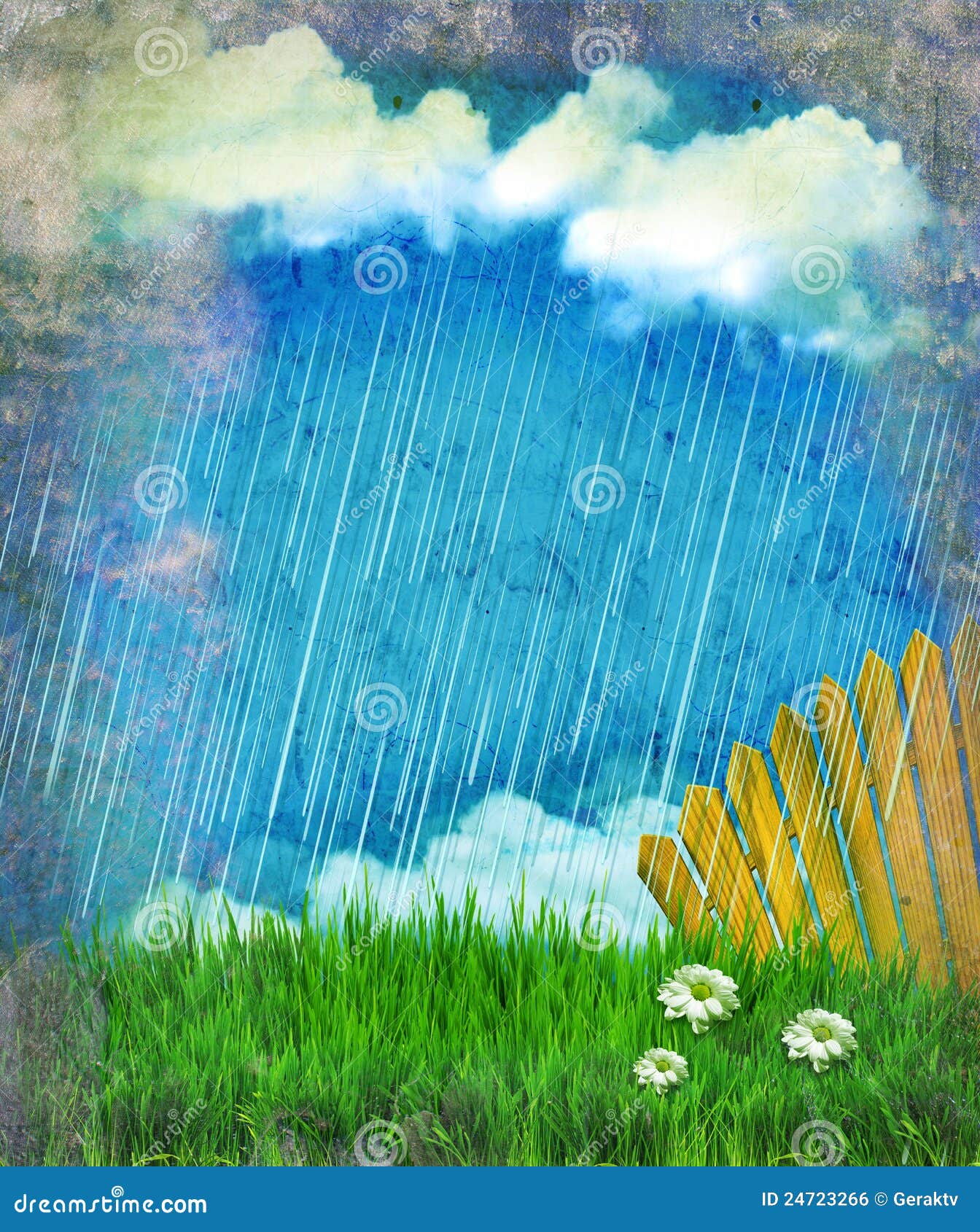Raining Nature Landscape.Vintage Stock Illustration - Illustration of ...