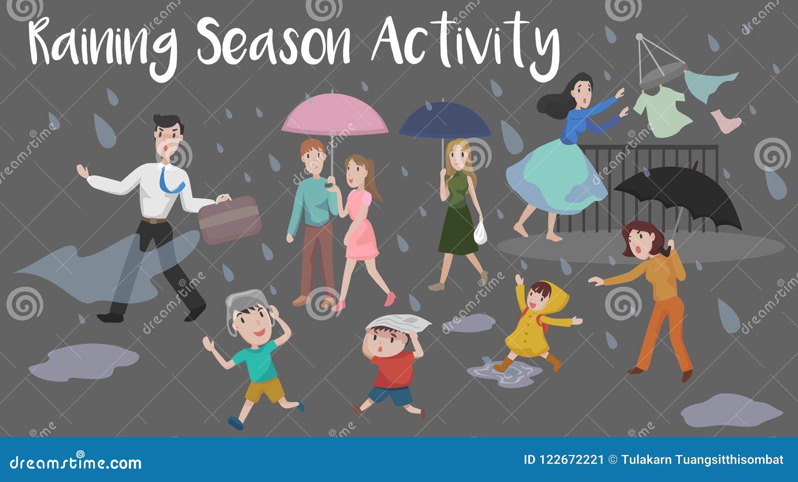 Raining Season Activity stock vector. Illustration of raincoat - 122672221