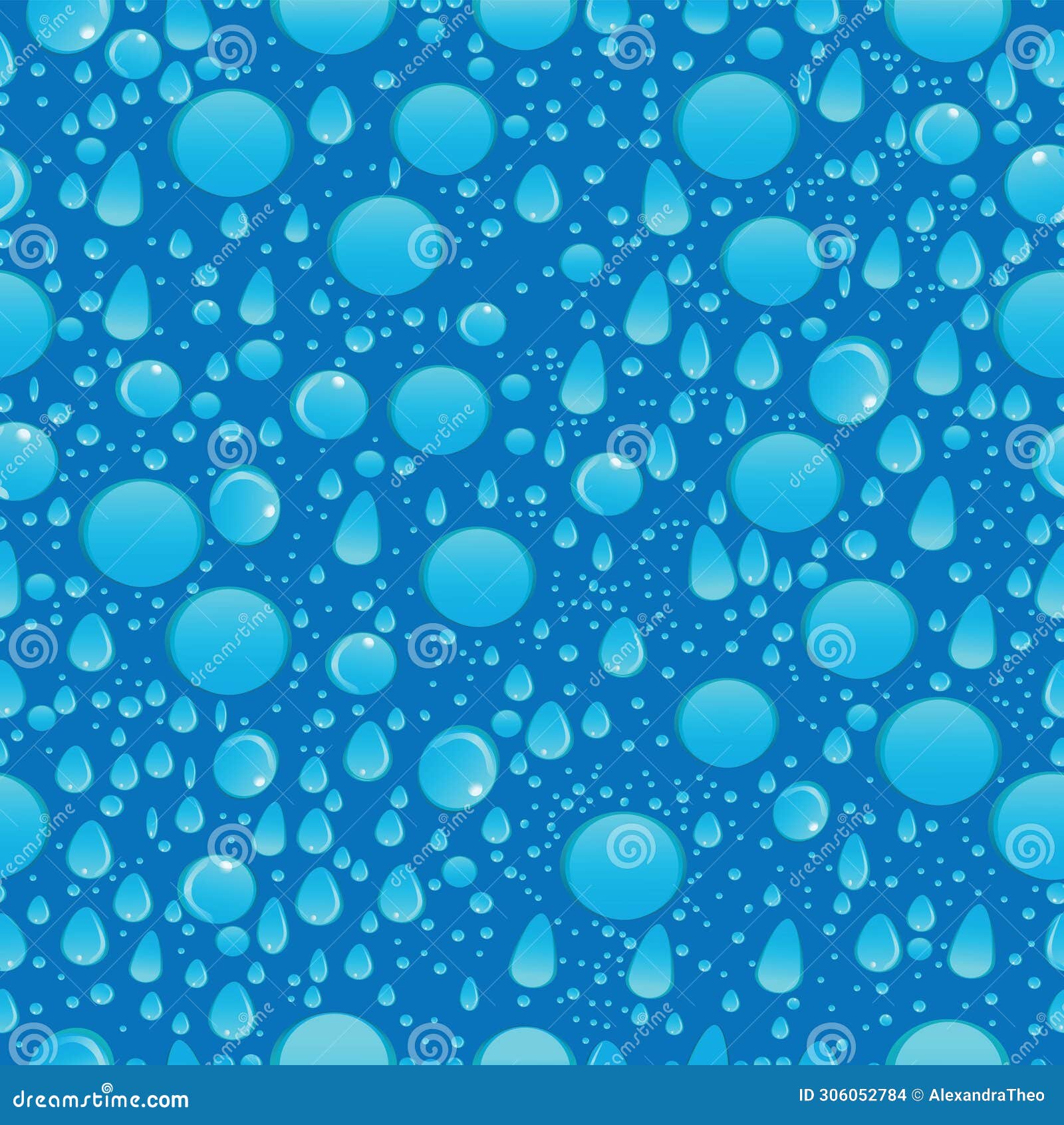Raining Water Drops of Different Shapes on Turquoise Background Seamless Pattern Stock ...