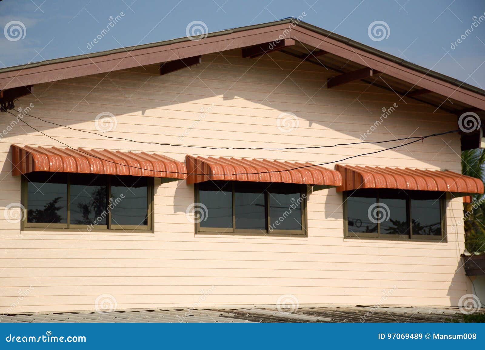 Rainproof awning stock image. Image of house, wood, wooden - 97069489