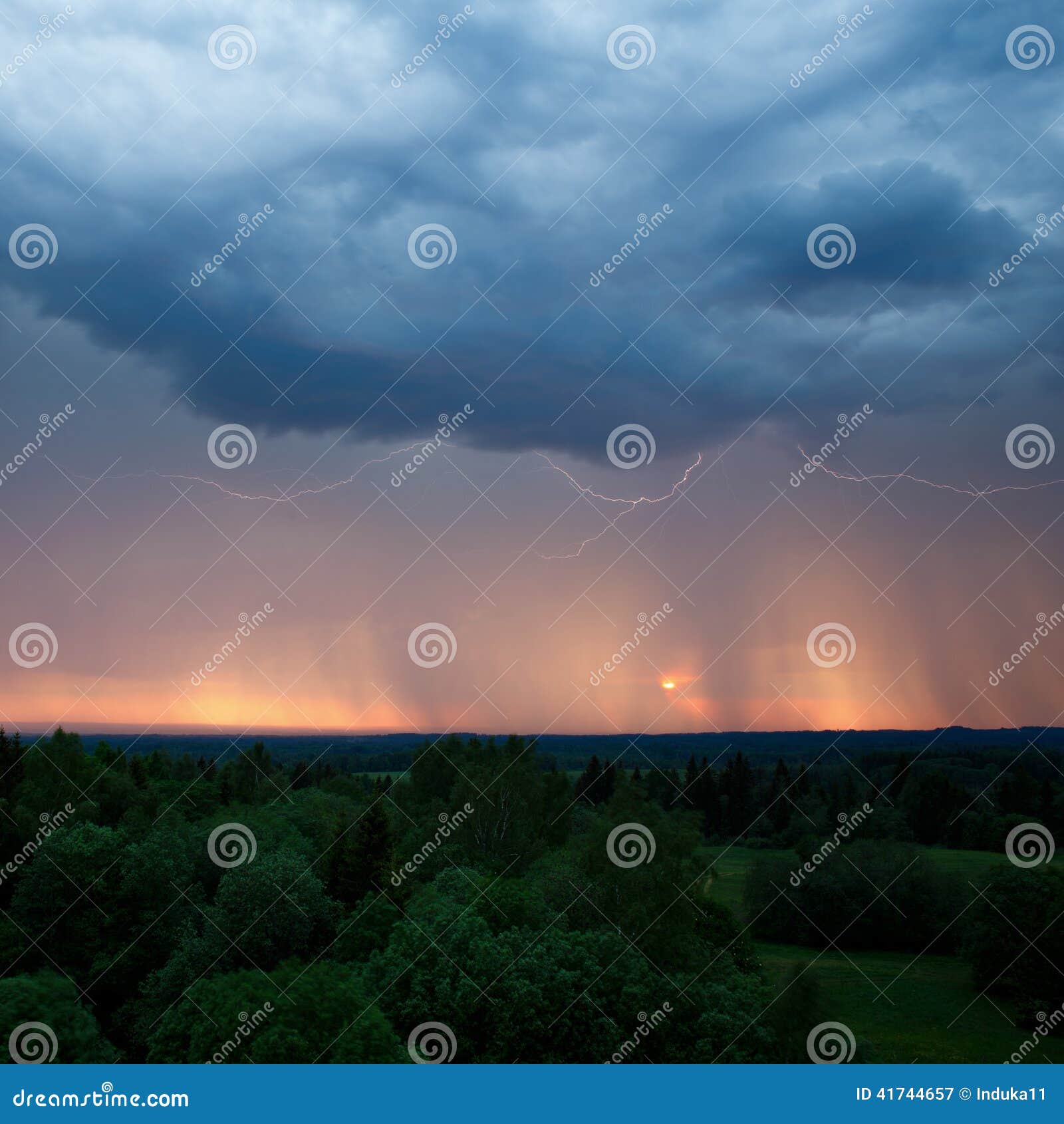 Rainstorm, Lightning and Sunset Stock Image - Image of scenery, cloud ...
