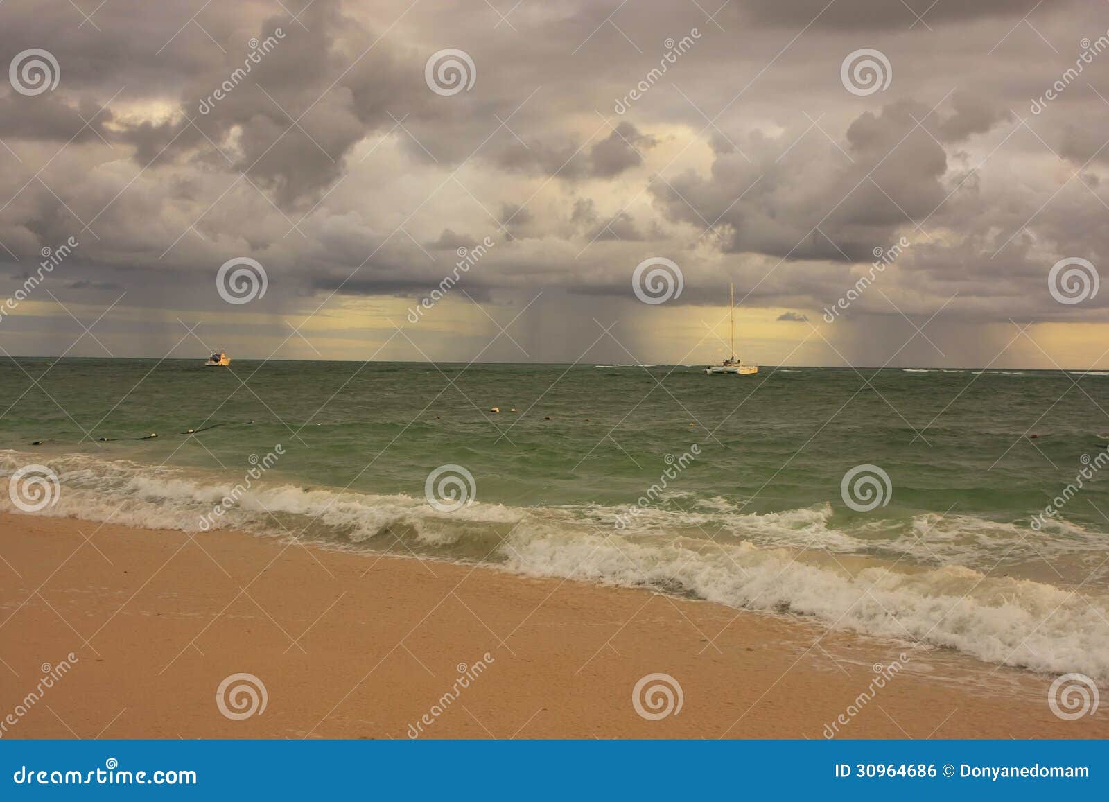 Rainstorm in a Sea at Sunrise Stock Photo - Image of hispaniola ...