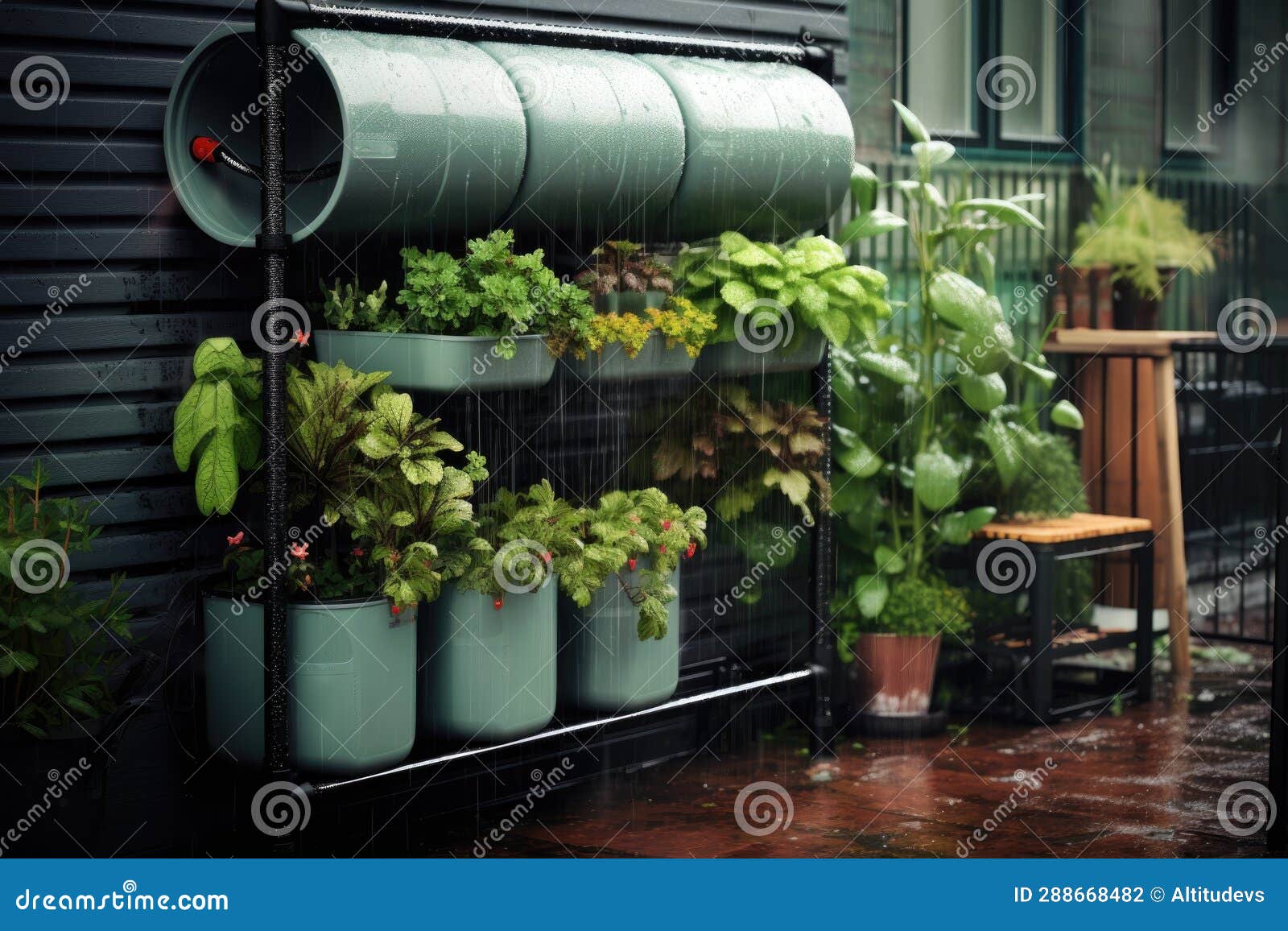 Rainwater Collection System for Plants Stock Photo - Image of ...