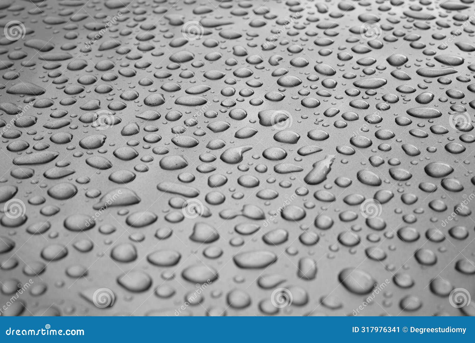 Rainwater Droplets on Shiny Metallic Chrome Silver Background Stock ...