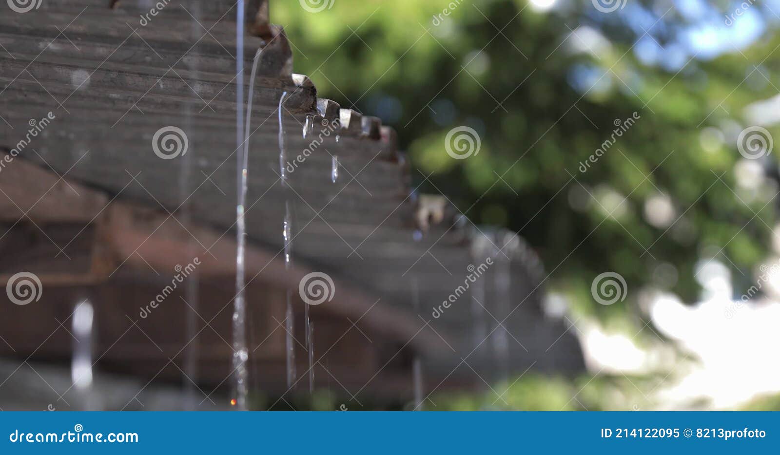 Rainwater Pouring from Roof. Water Falling from the Roof on a Spring ...