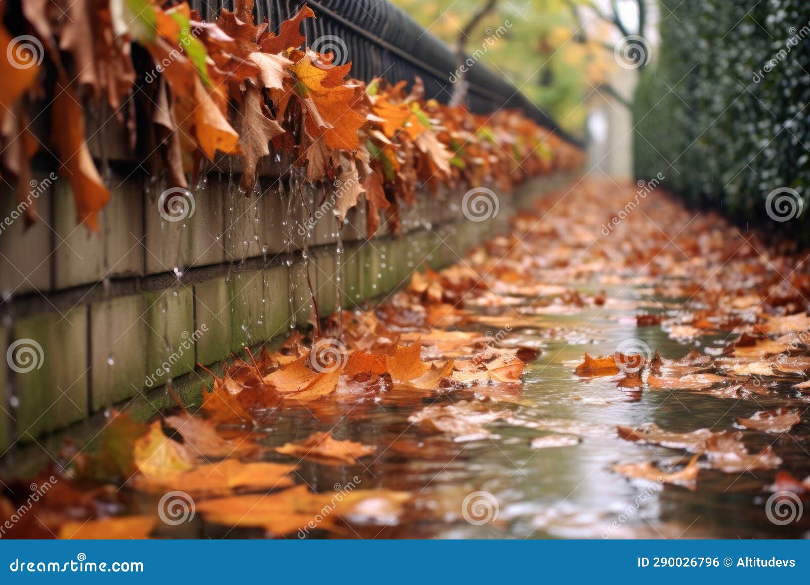 Rainwater Struggling To Flow through Leaf-clogged Gutter Stock Photo ...