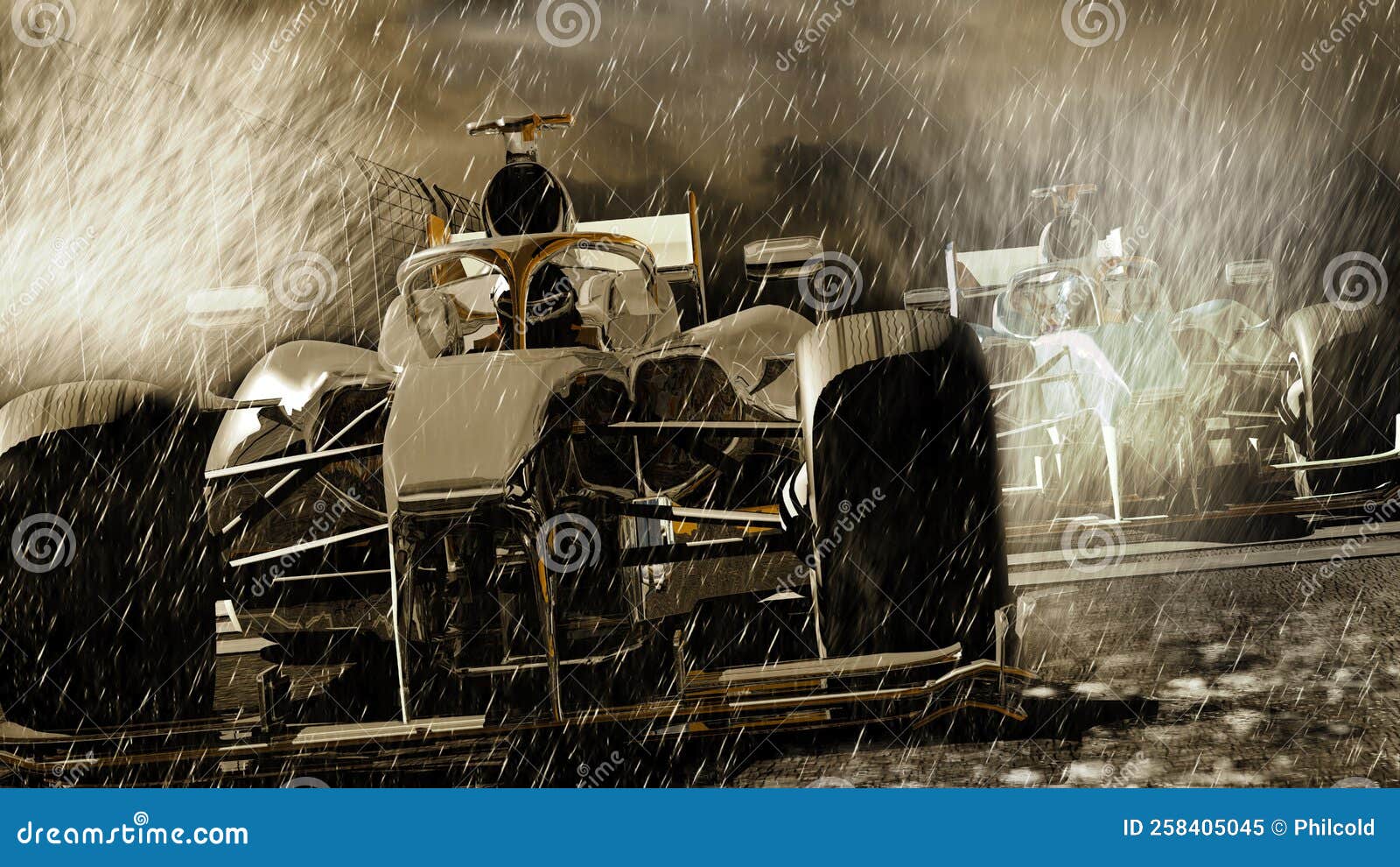 Rainy car race stock illustration. Illustration of circuit - 258405045