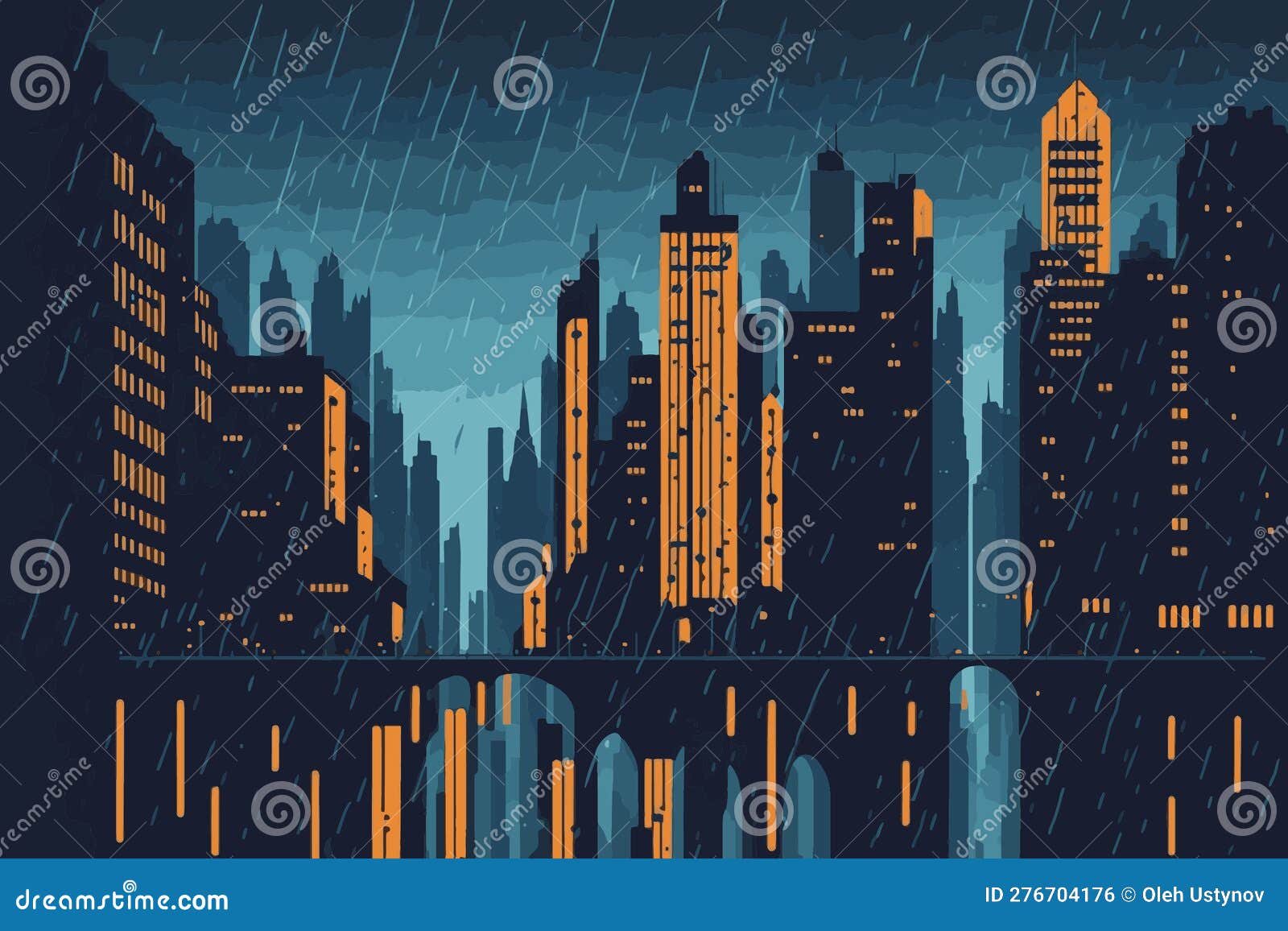 Rainy City, Rain in the City, Vector Illustration Stock Vector ...