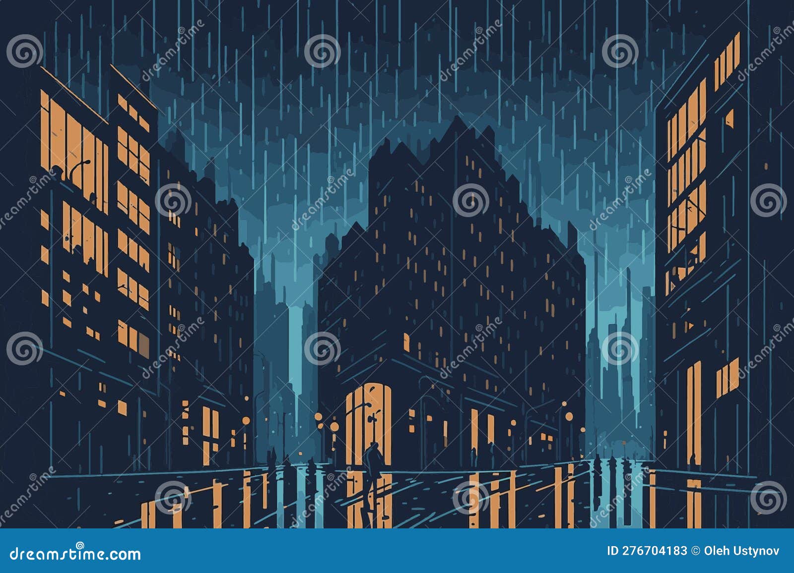 Rainy City, Rain in the City, Vector Illustration Stock Vector ...