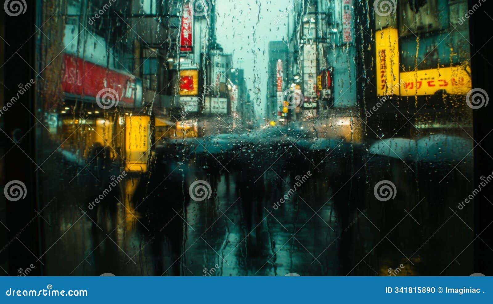 Rainy City Street View through a Window Stock Illustration ...