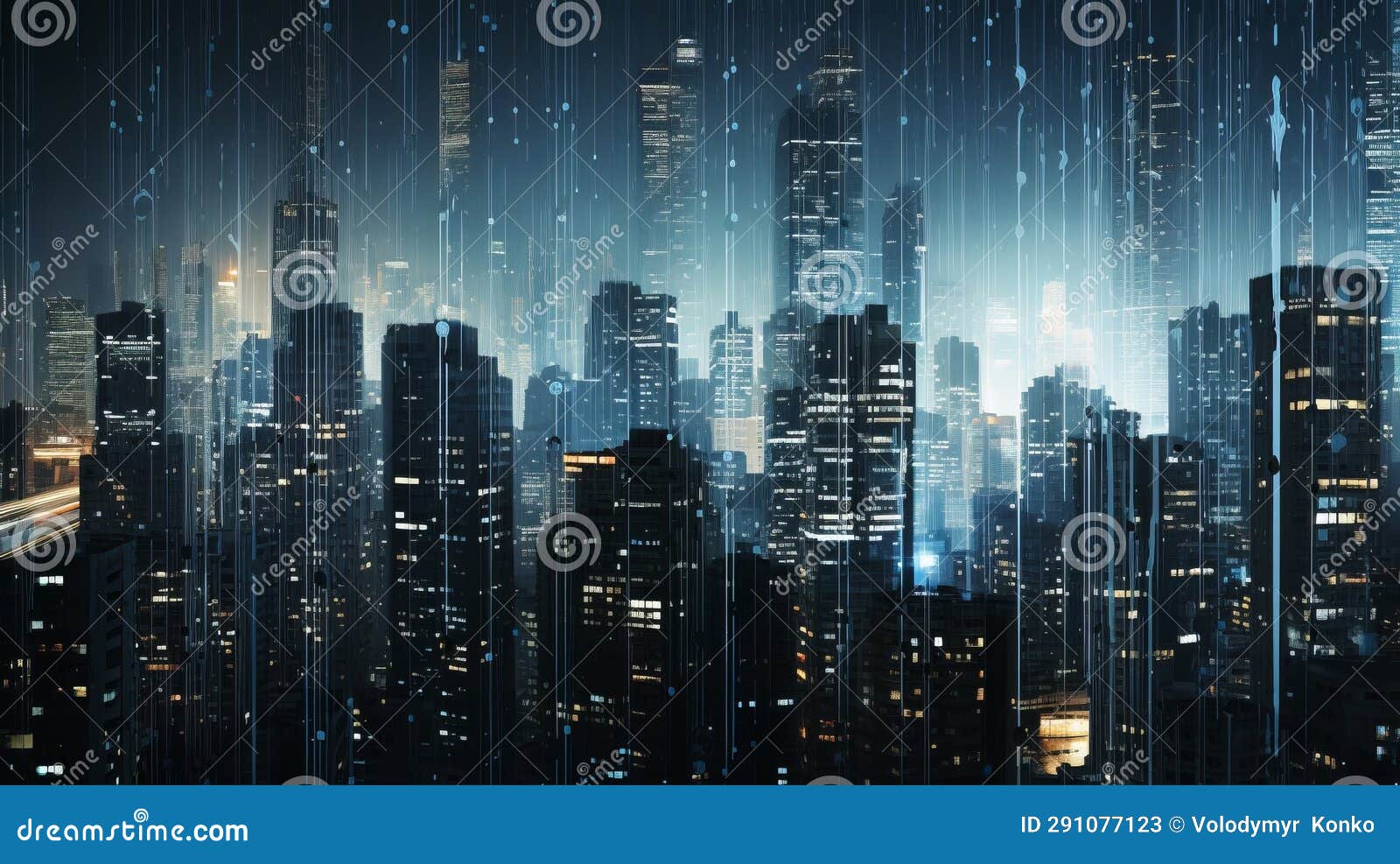 A rainy cityscape at night stock image. Image of generated - 291077123