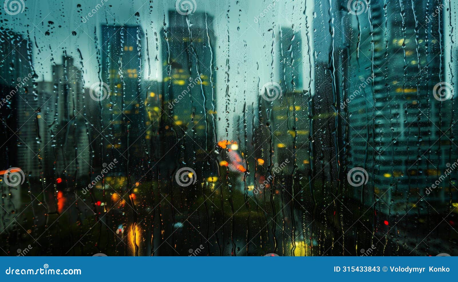 Rainy Cityscape Seen through a Wet Glass Window Stock Image - Image of ...