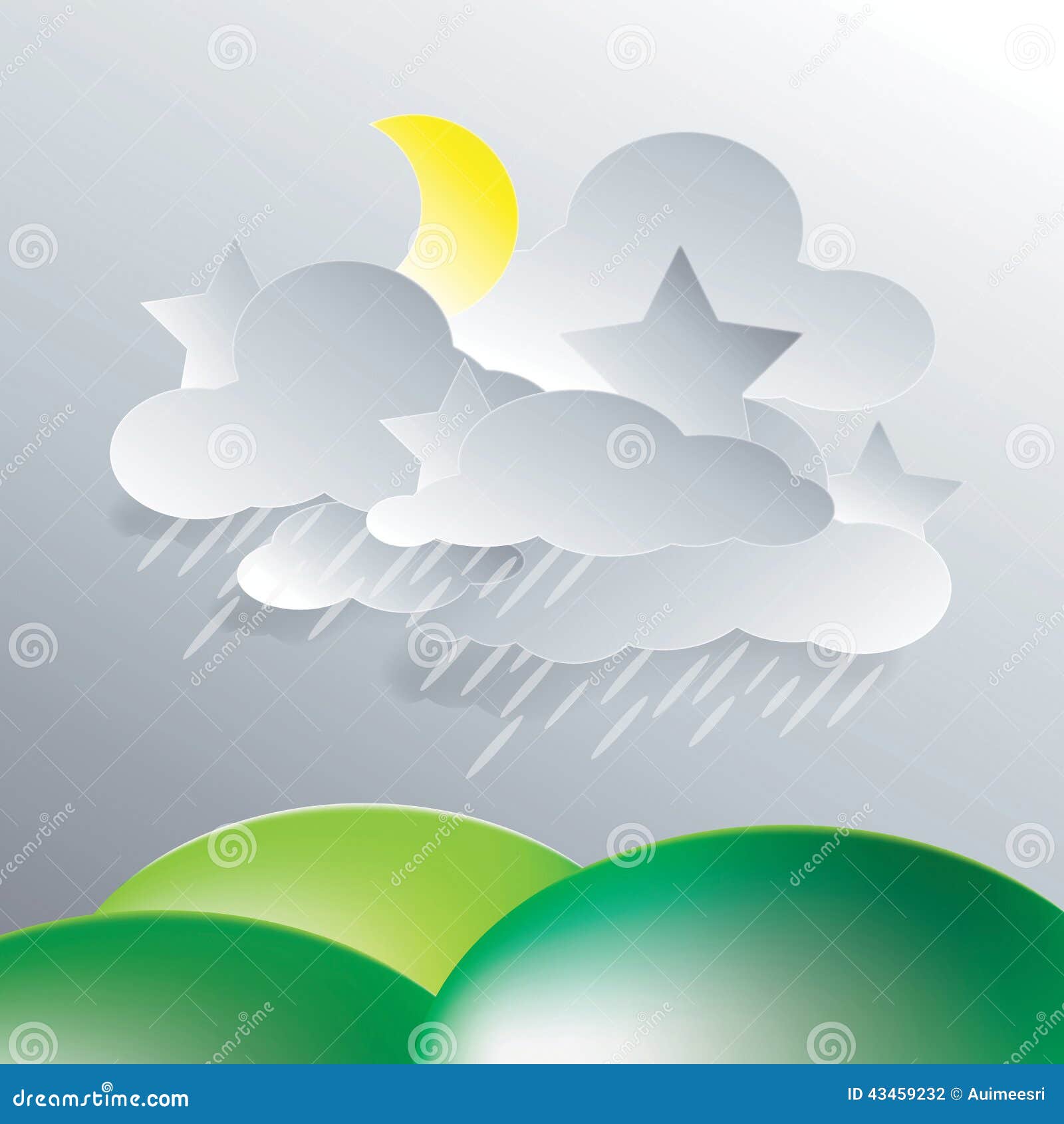 Paper Cut Rainy Sky. Storm Background, Rain Season Weather Poster ...