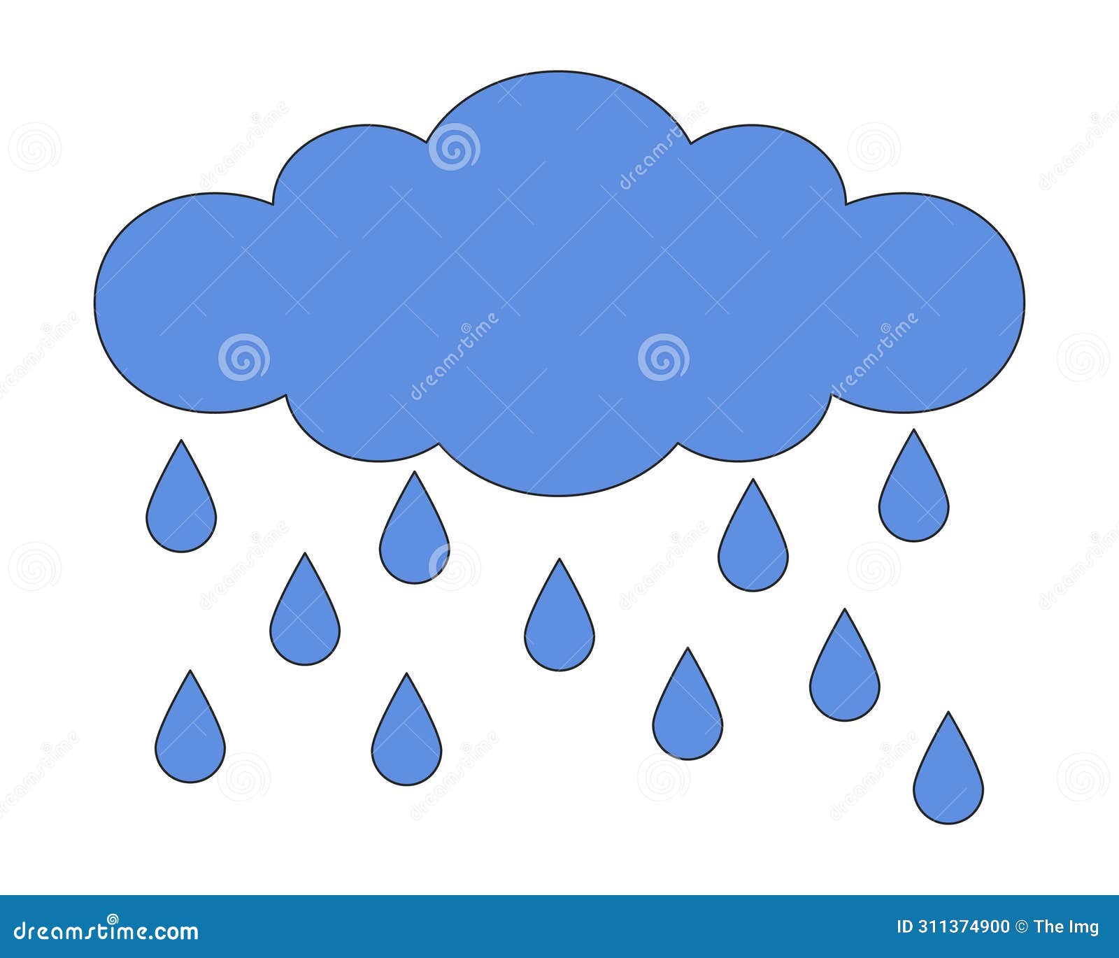 Rainy Cloud Raindrops Dripping 2D Linear Cartoon Object Stock Vector ...