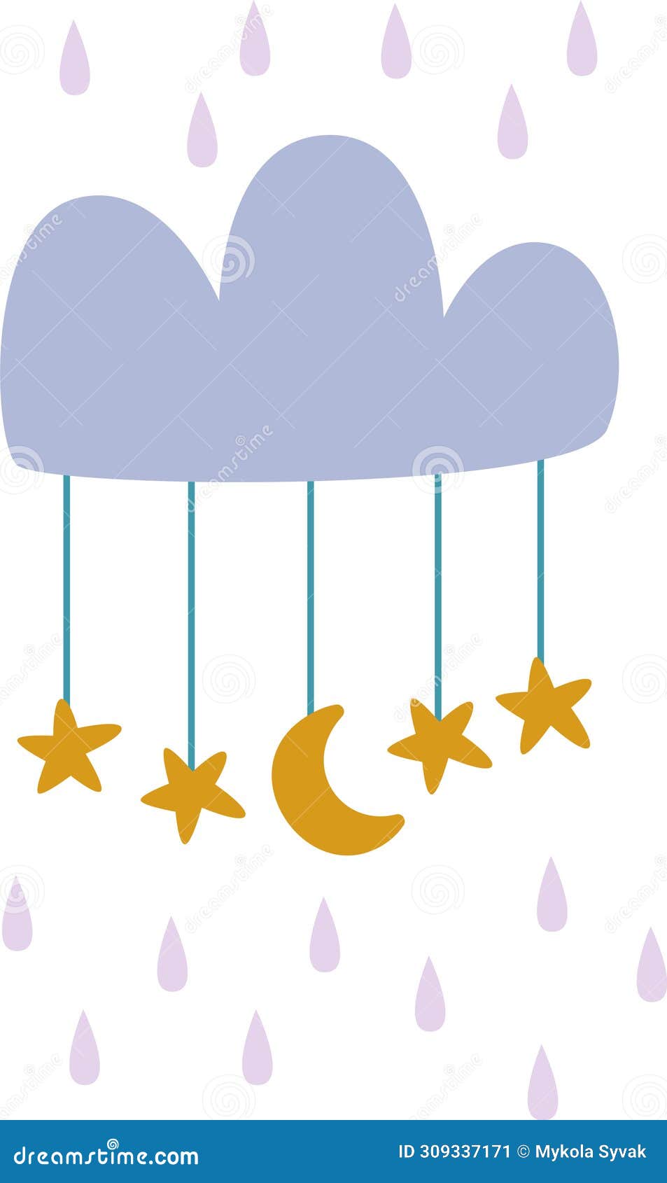 Rainy Cloud with Stars Hanging Stock Vector - Illustration of graphic ...