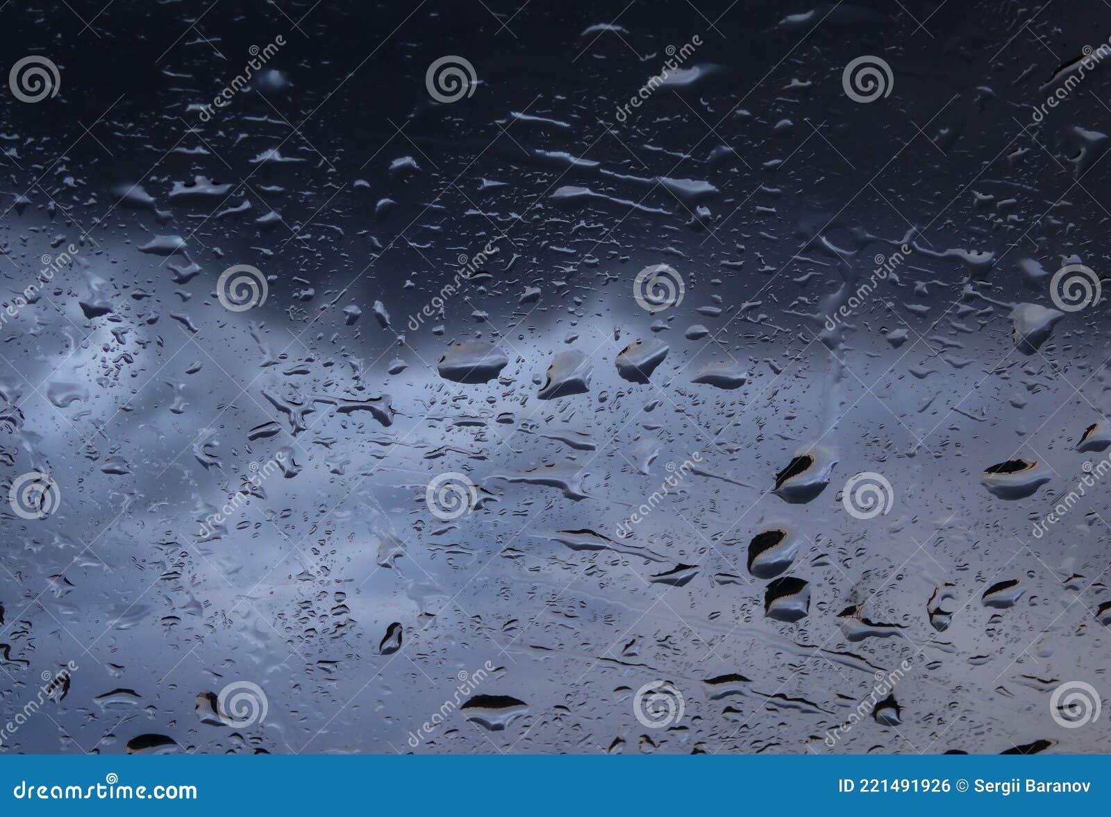 Rainy Clouds through Car Windshield with Drops Stock Photo - Image of ...