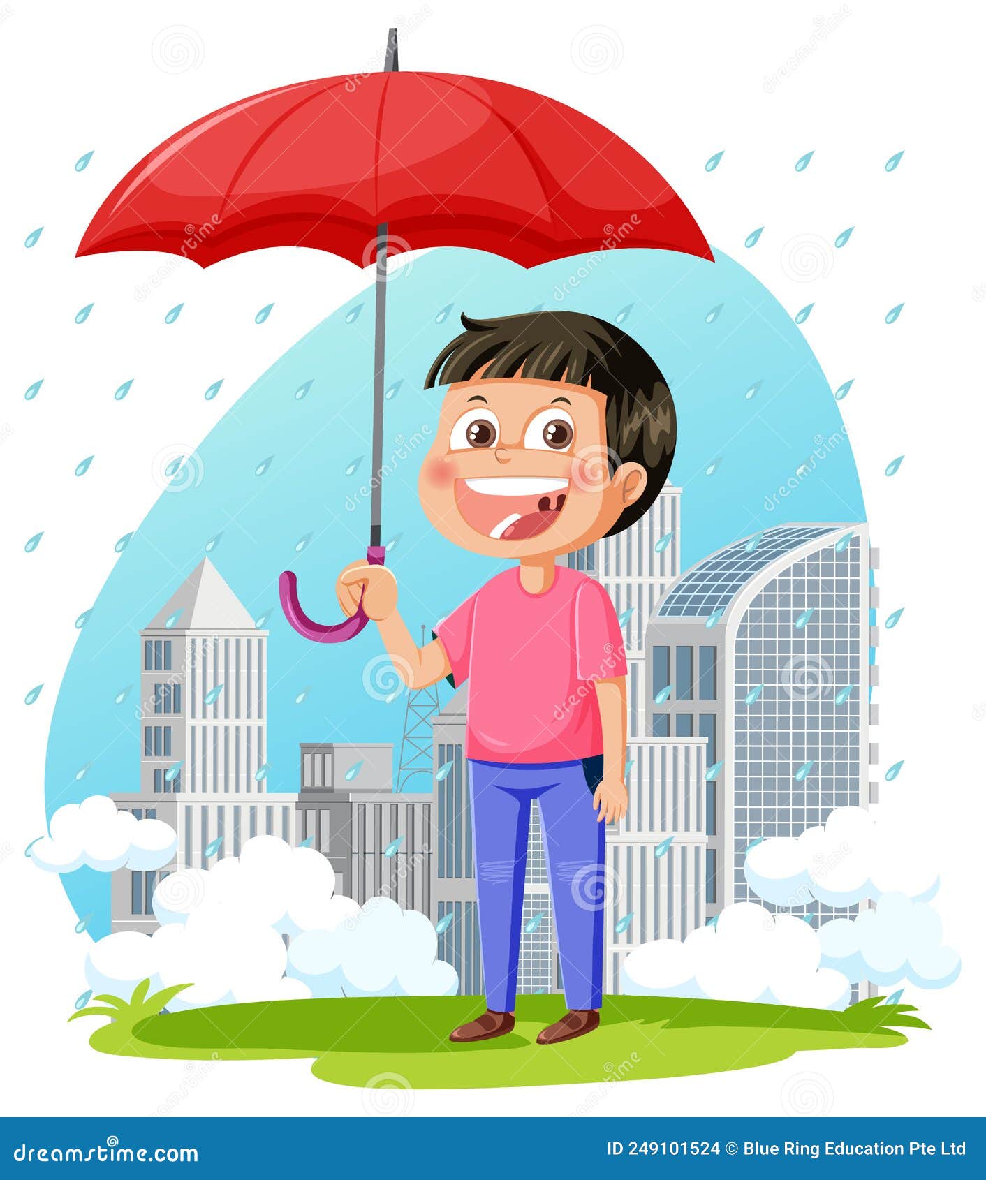 Rainy Day with a Boy Cartoon Character Stock Vector - Illustration of ...