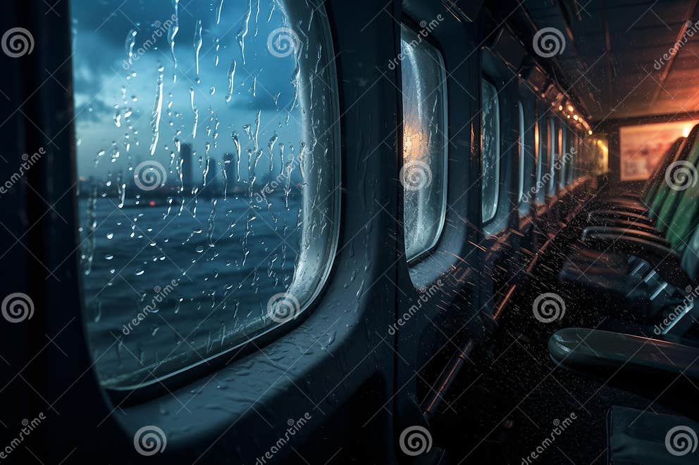 Rainy day commute on train stock illustration. Illustration of seat ...