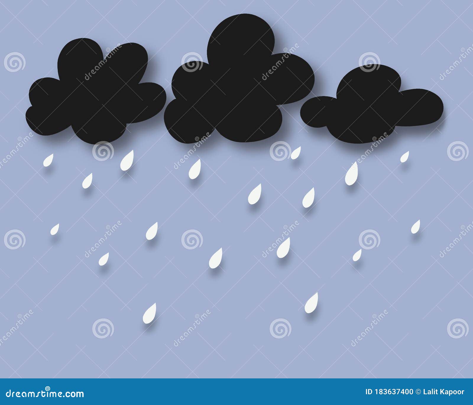 Rainy Day 2d Illustration, Rain Drops and Clouds Stock Illustration ...