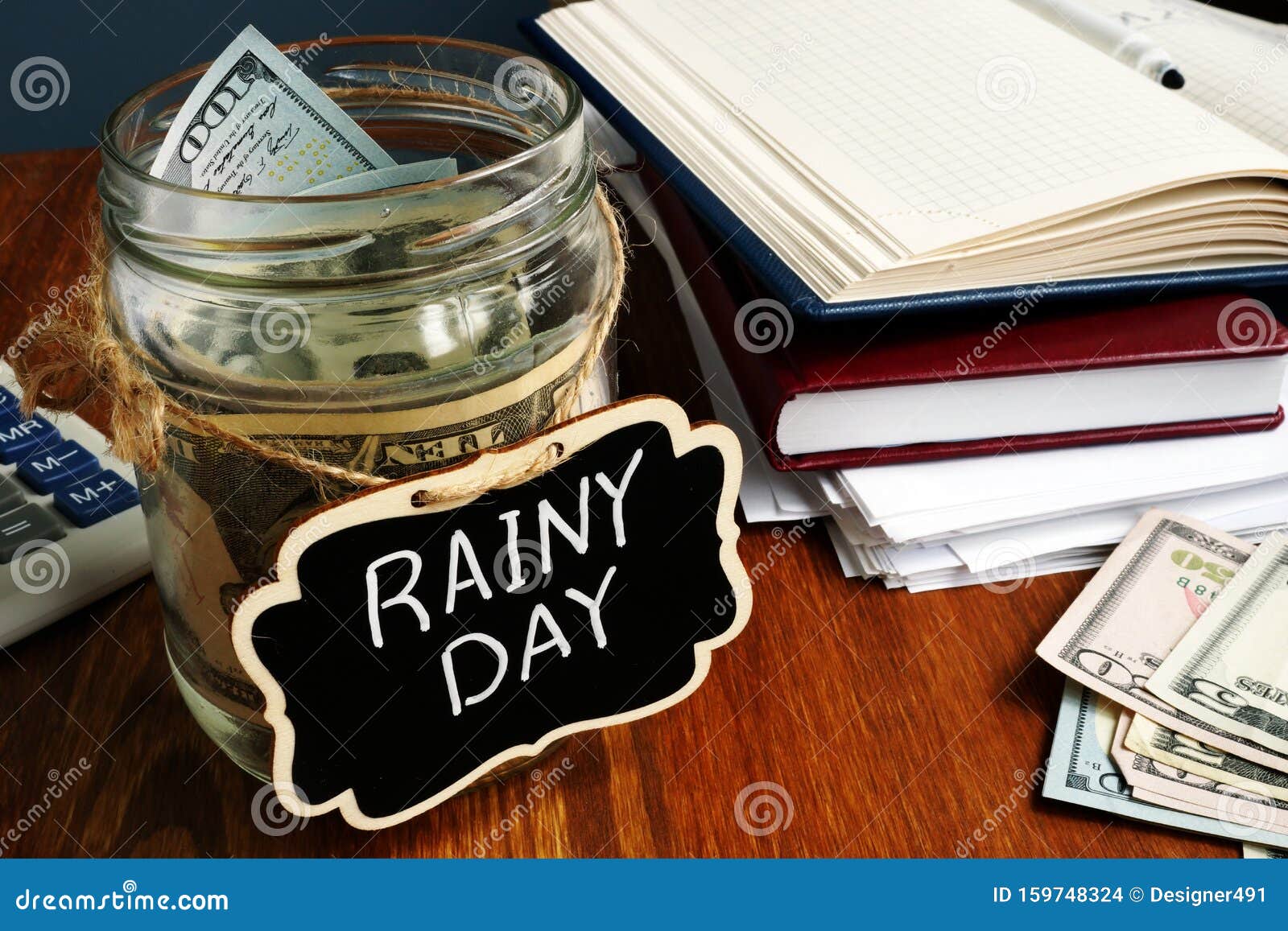 Rainy Day Fund Label on the Jar with Money Stock Photo - Image of care ...