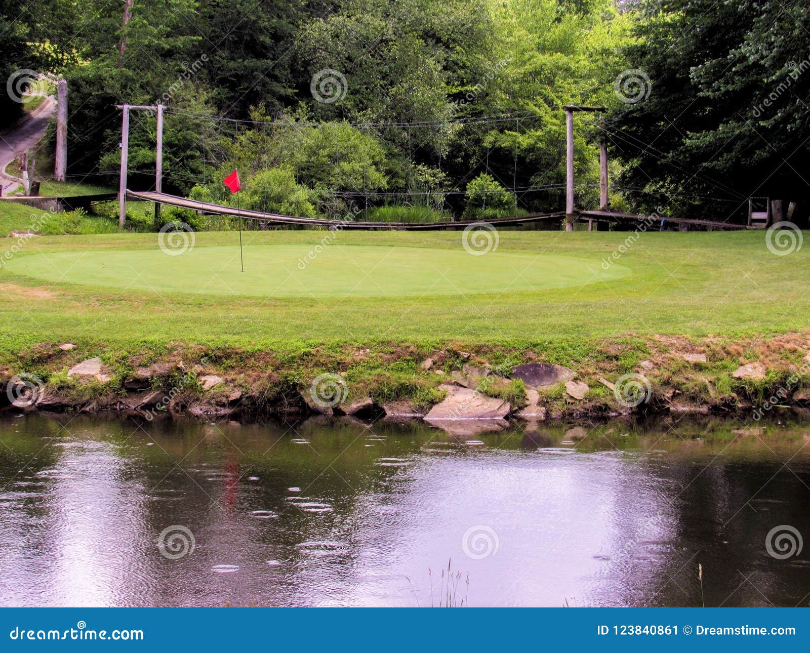 Rainy day at golf course stock image. Image of rain - 123840861