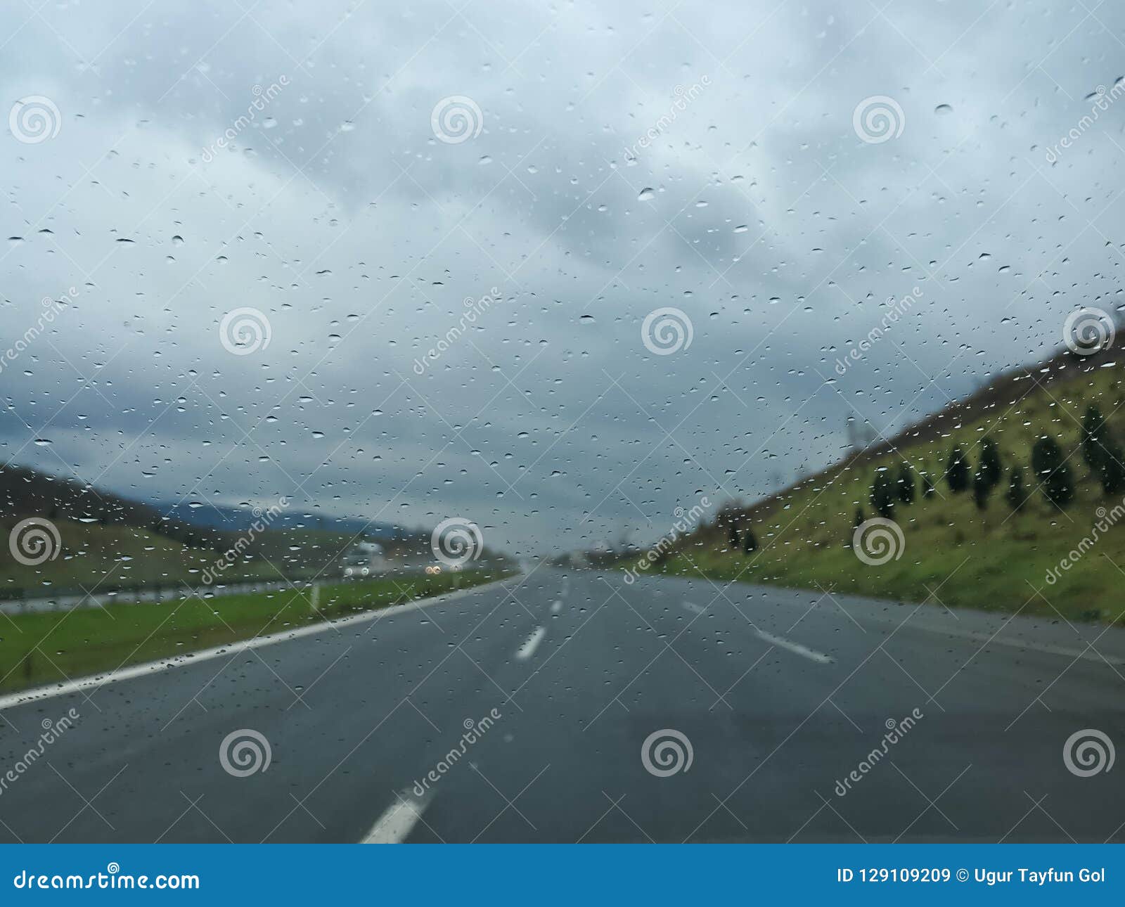 Driving Rainy Day at Highway Stock Image - Image of background, drop ...