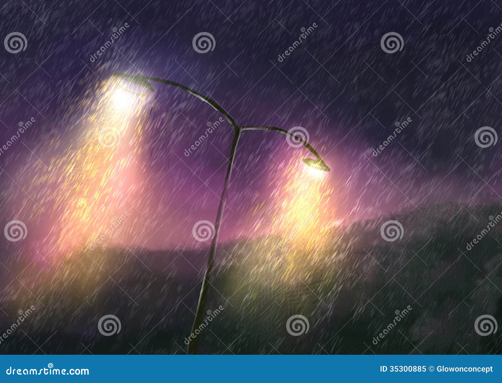 Rainy Day at Night with Beautiful Lighting Stock Illustration ...