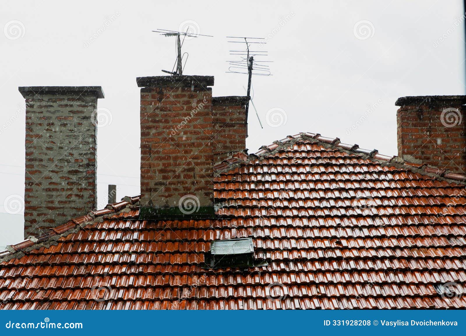 Rainy Day. Rooftop from Bricks Under the Rain Stock Photo - Image of ...